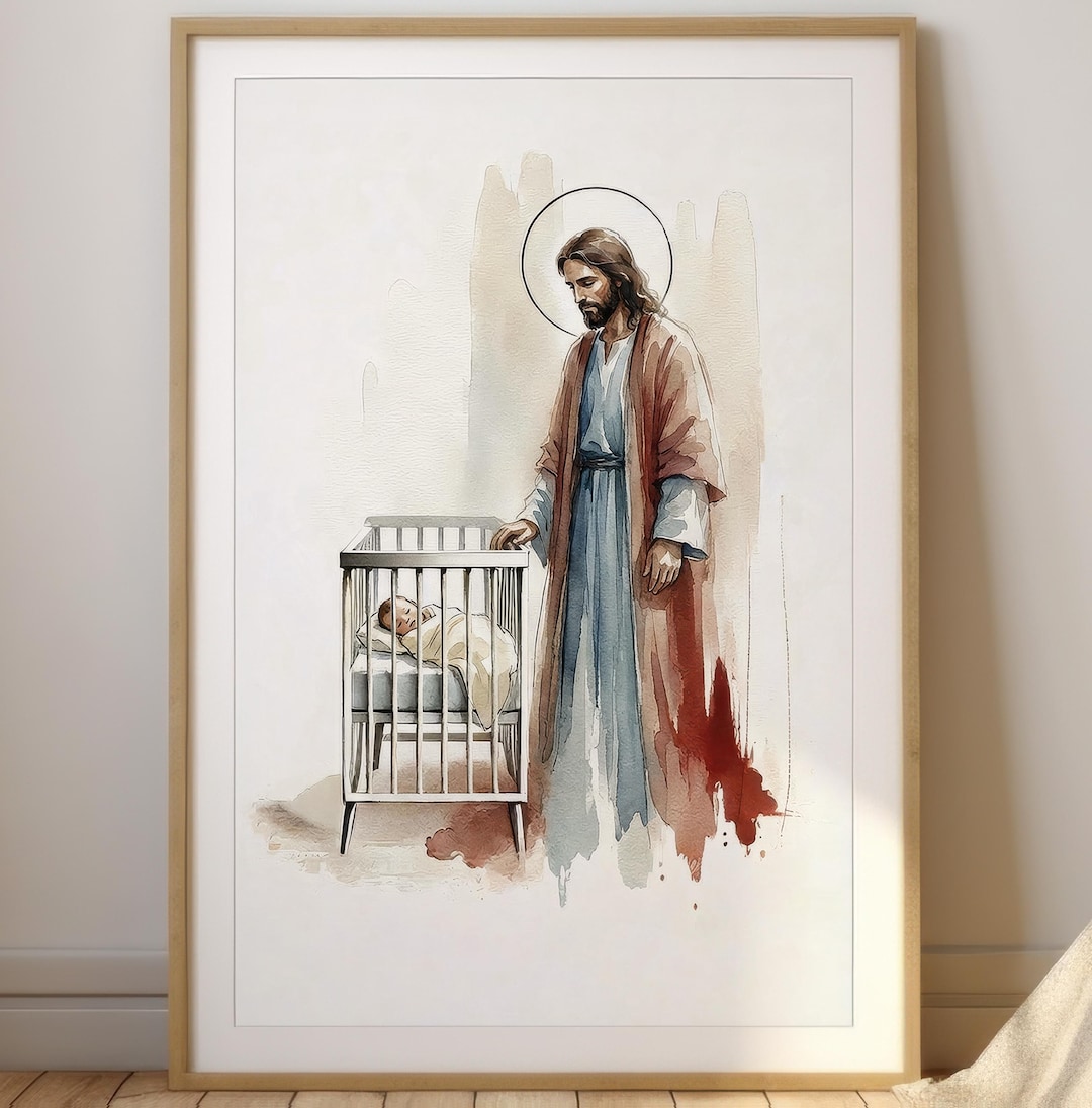 Jesus Watching Over Baby Print | Christian Nursery Wall Art | Nursery ...