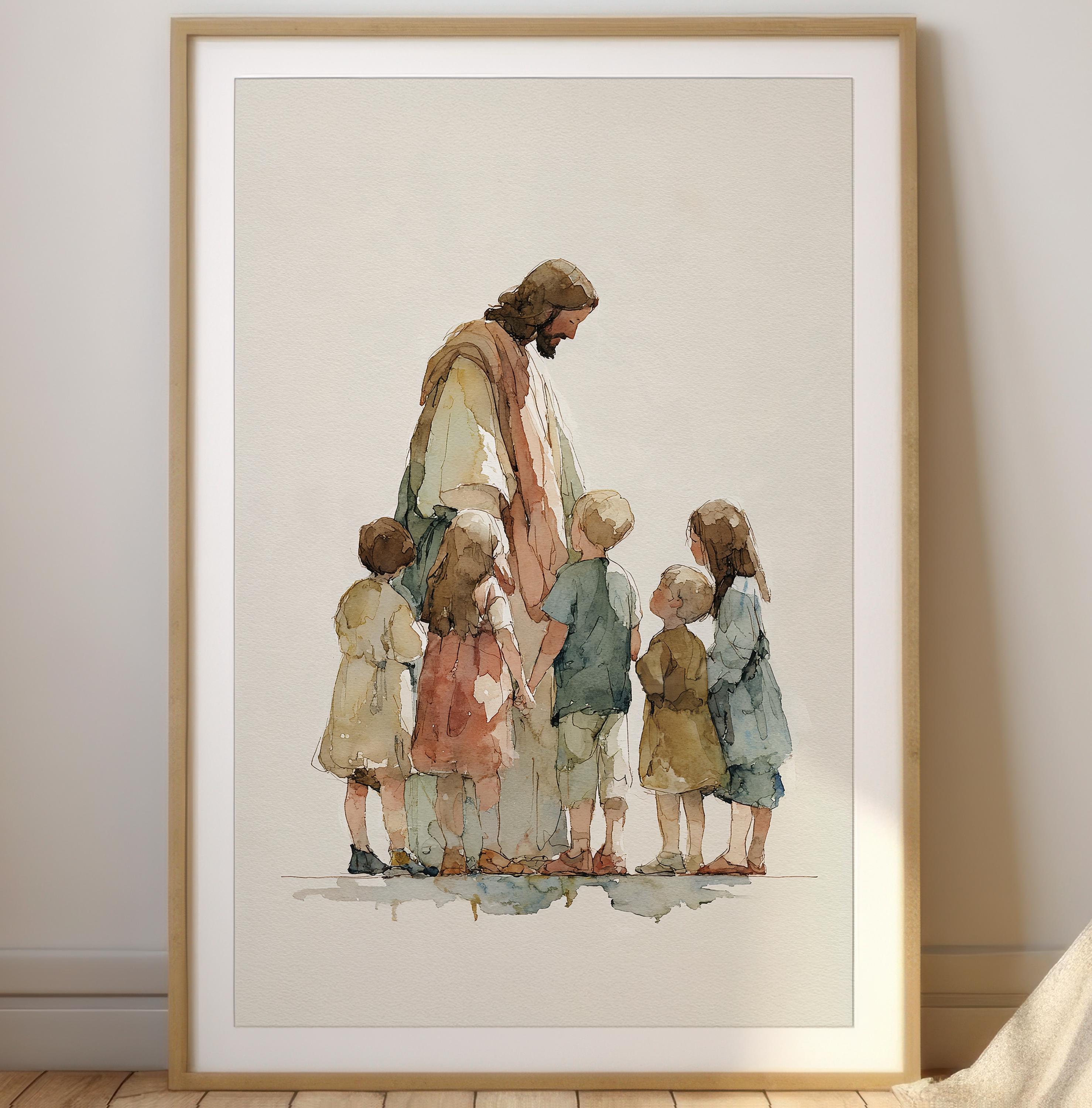 Jesus With Children Watercolor Print: Christian Nursery Art (digital ...
