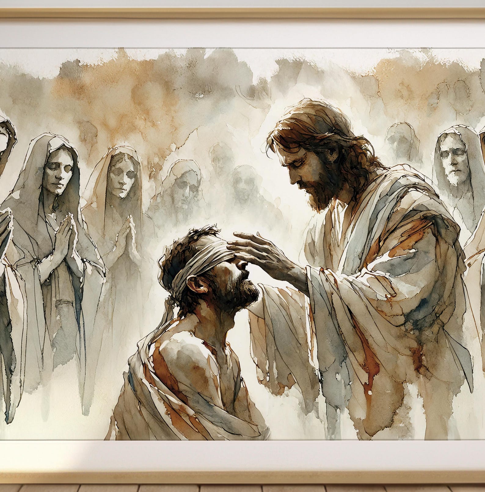 Jesus Heals the Blind – Christian Watercolor Art Print, Faith-based ...