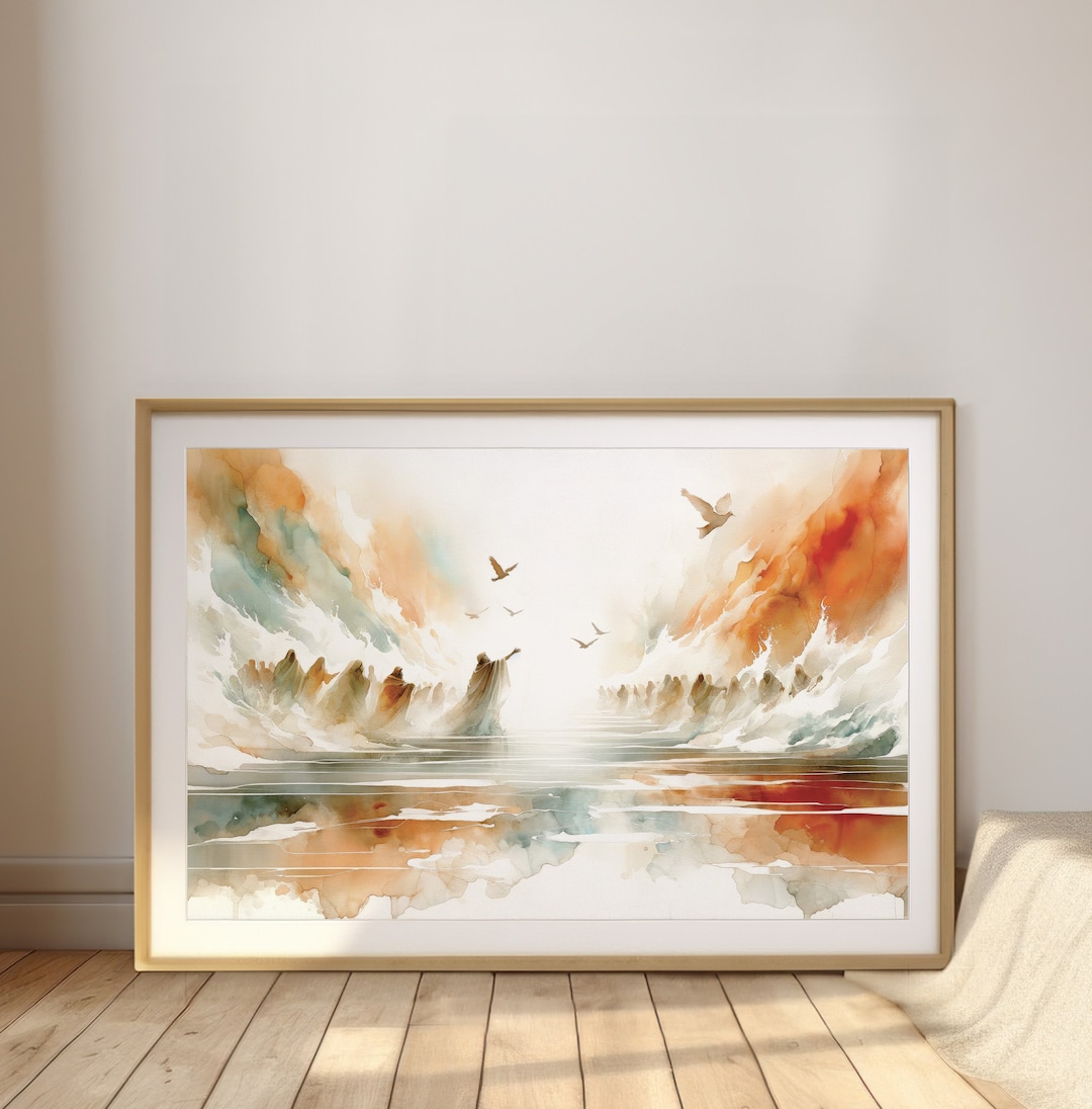 Moses Parting the Red Sea, Digital Print, Bible Watercolor Modern ...