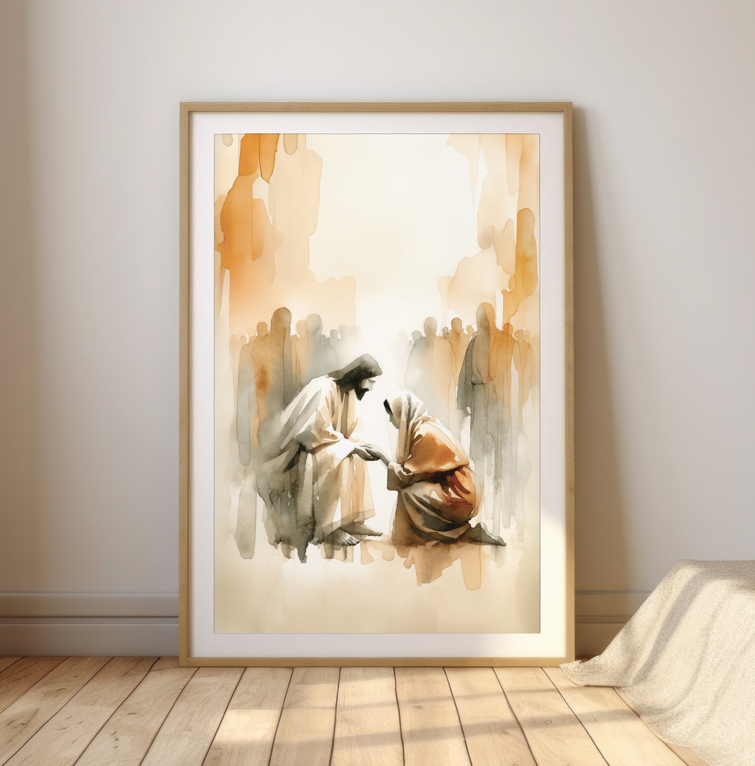 Woman Healed by Jesus, Biblical Miracle Watercolor Print - Etsy