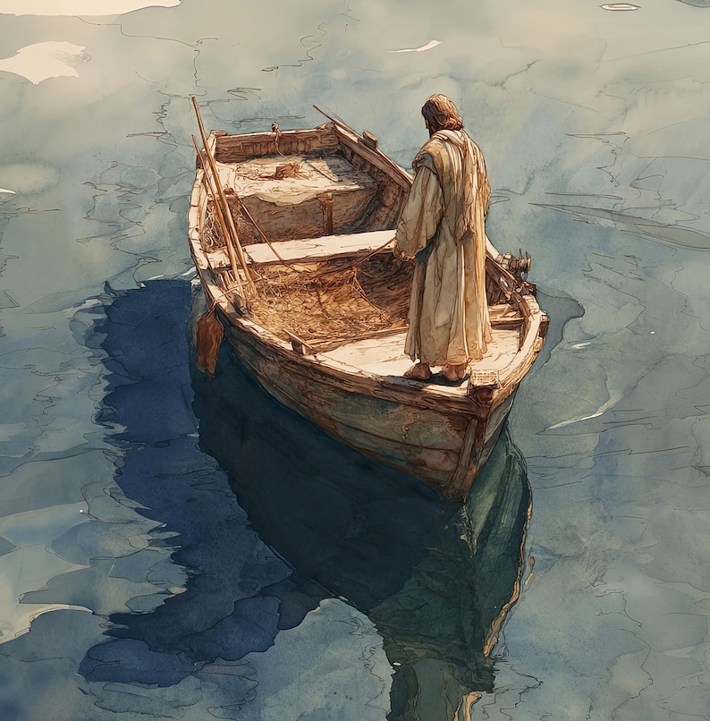 Fisher of Men – Christian Wall Art of Jesus on Boat, Minimalist ...