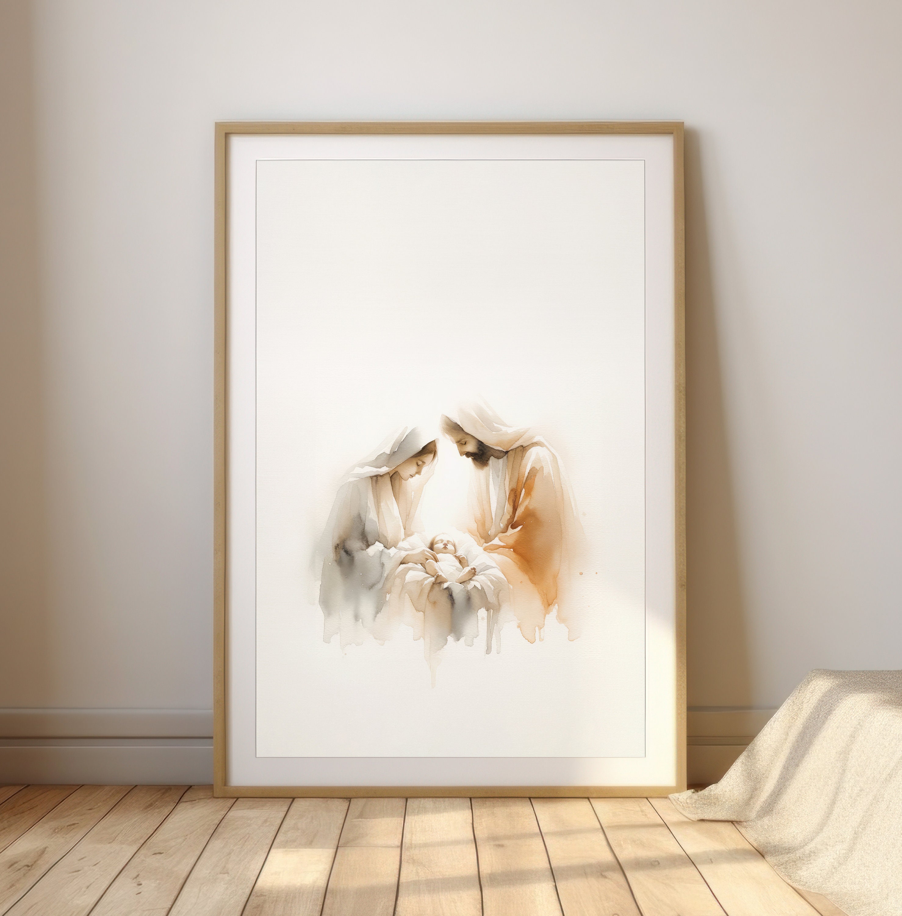 Natividad, impresión digital, arte mural de Jesús en acuarela, arte ...