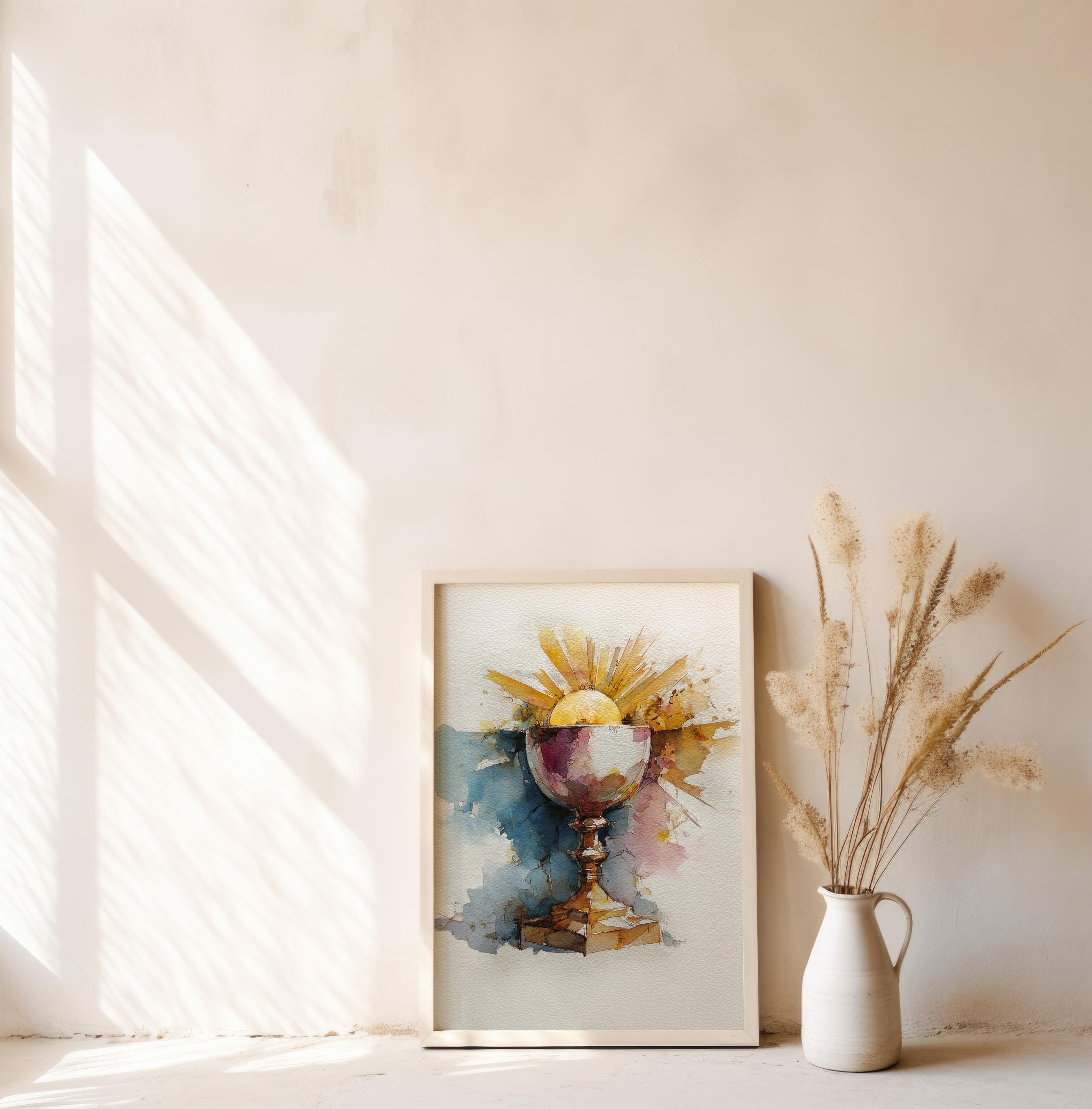 Chalice and Host Watercolor Print: Minimalist Eucharist Art (digital ...
