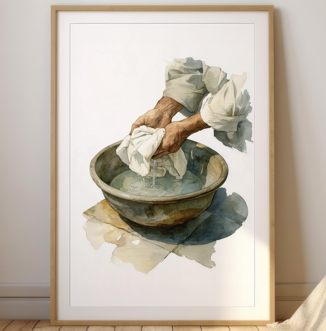 Washing of the Feet Watercolor – Maundy Thursday Christian Wall Art ...