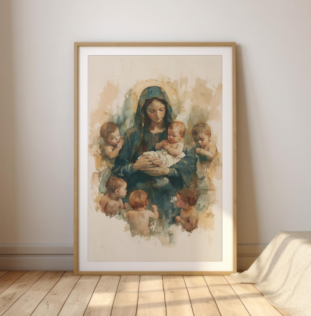 The Holy Innocents | Mary With Children Watercolor | Christian Wall Art ...