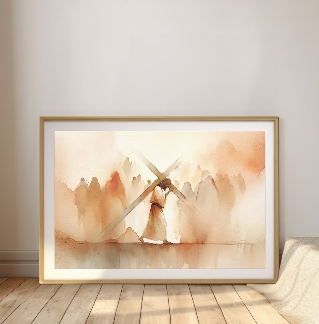 Jesus Carrying the Cross | Watercolor Passion of Christ Scene ...