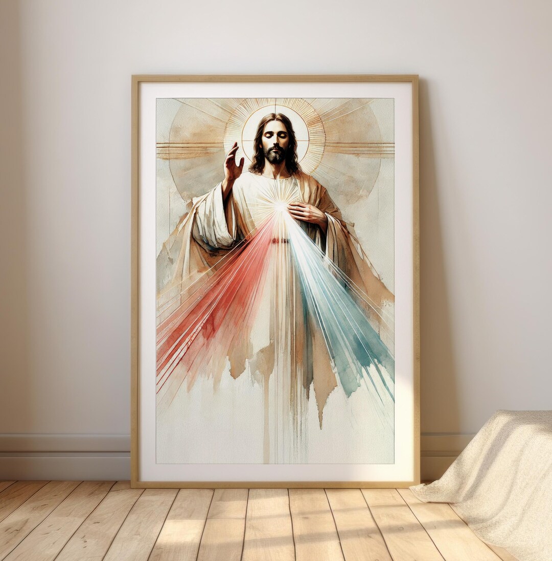 Divine Mercy of Jesus | Watercolor Sacred Heart Art | Christian ...