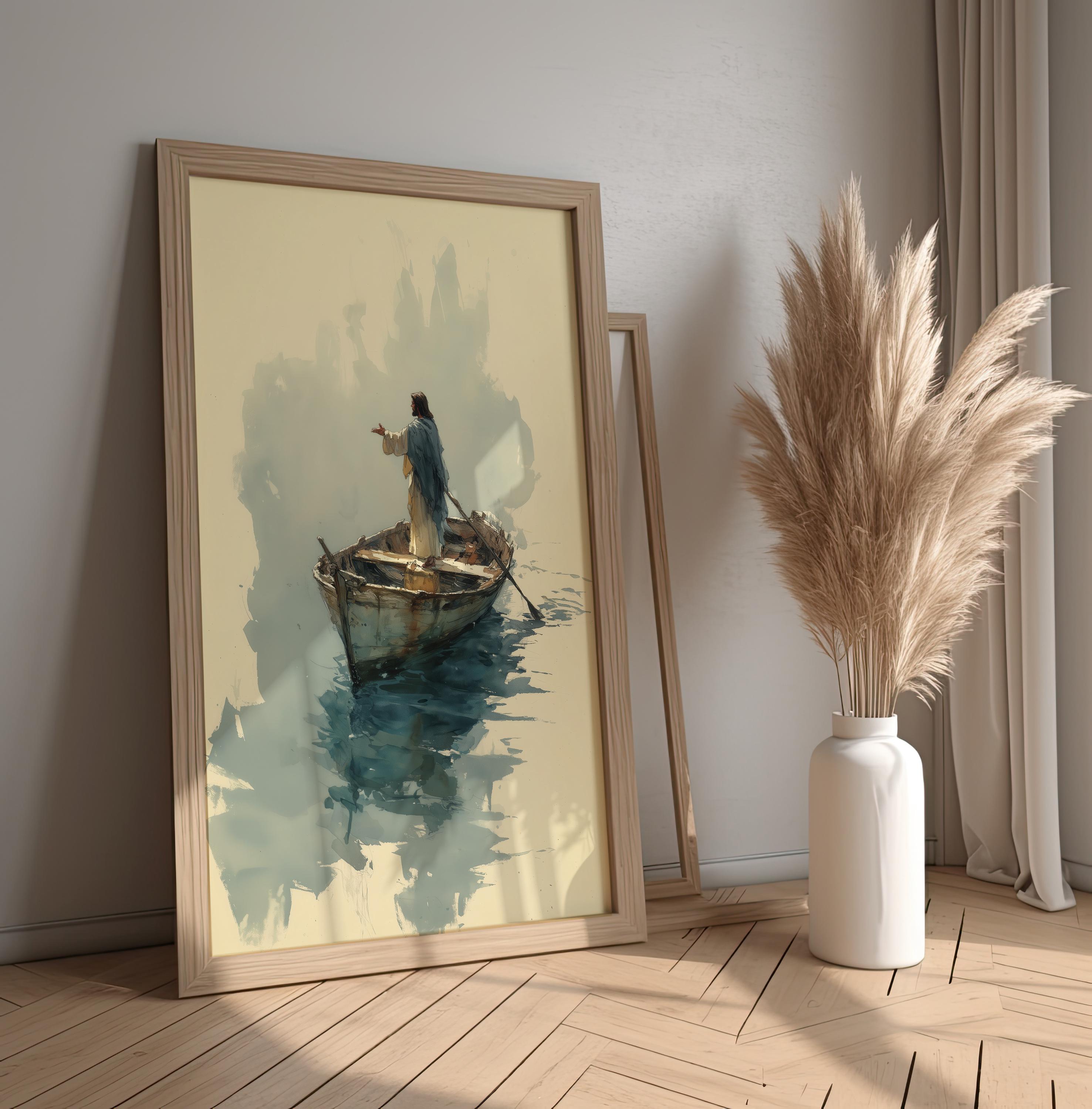 Jesus Calms the Storm Watercolor – Faith Over Fear Christian Wall Art ...