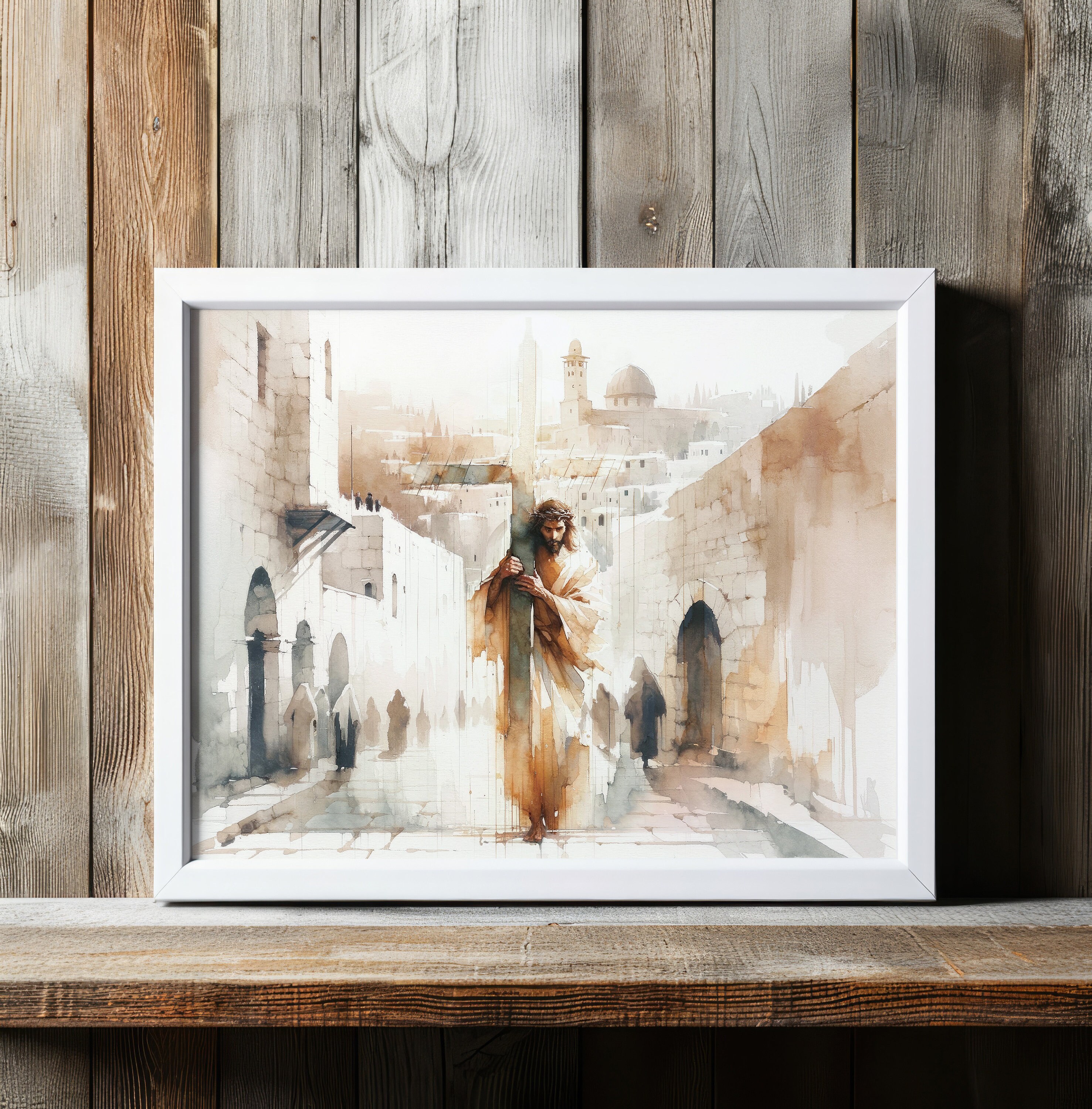 Calvary Scene | Watercolor Jesus on the Cross | Christian Wall Art ...