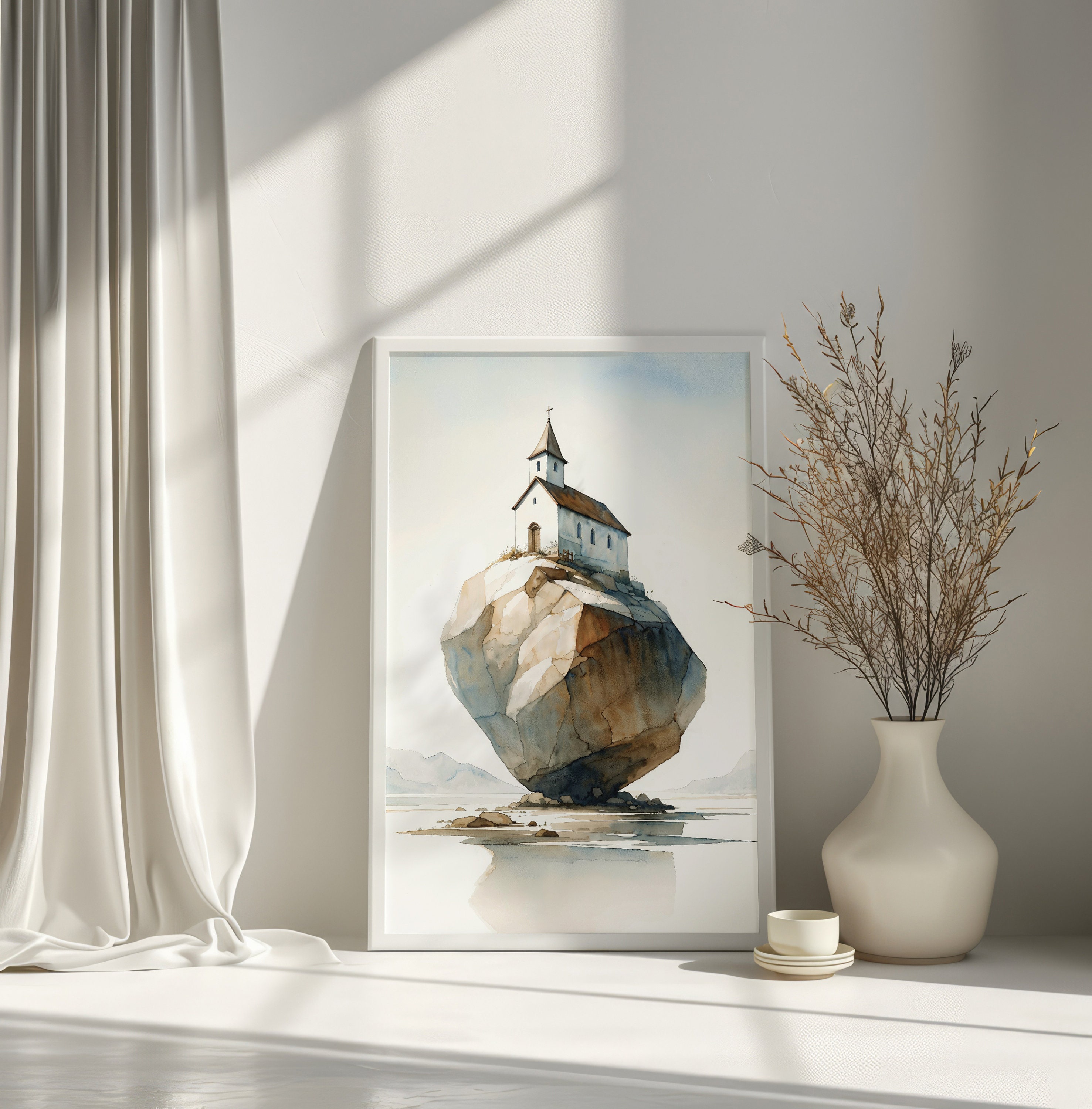 On This Rock I Will Build My Church Watercolor Christian Art Faith