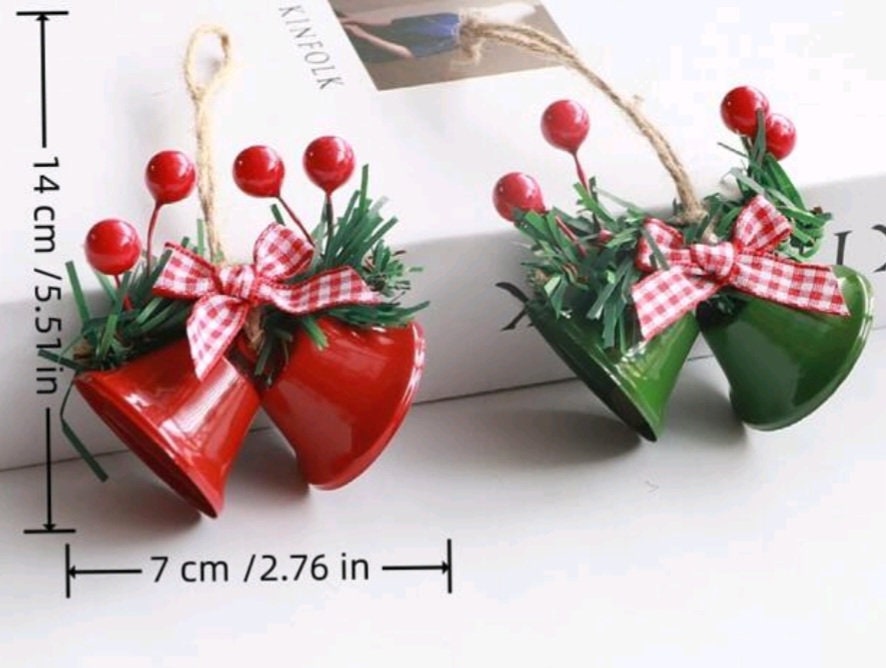 2 Pcs,metal Mini Bell Pendant Christmas Holiday Decoration , Double ...