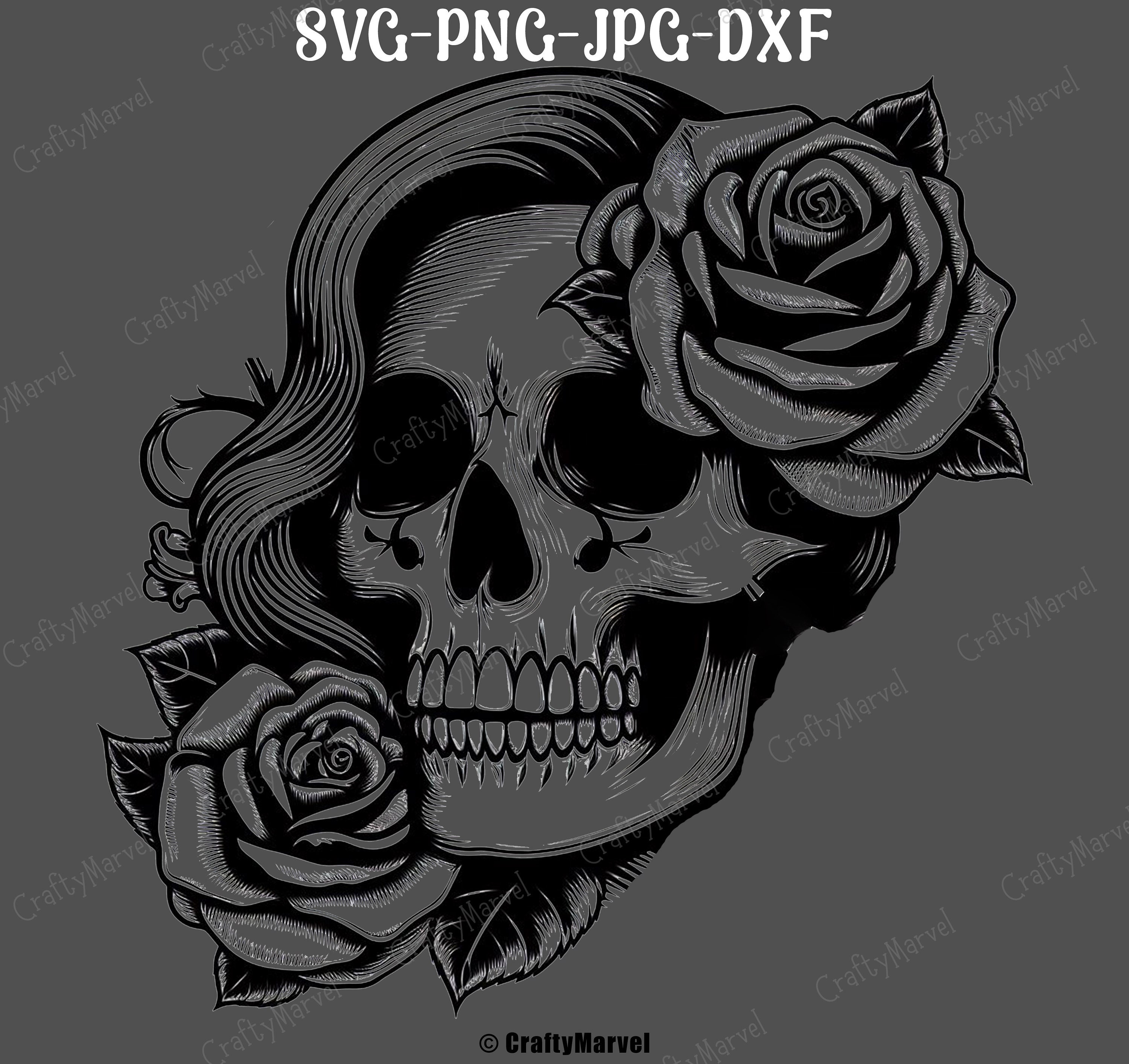 Skull and Roses SVG, Goth SVG, Skull SVG Clipart, Vector Cut File ...