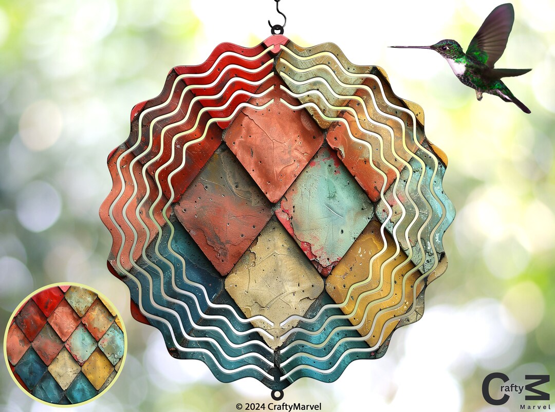 Diagonal Wind Spinner PNG, Rustic Spinner, Pattern Garden Decor, Yard ...