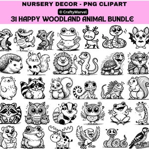 Nursery Kids Coloring Woodland Animals Clipart, Nursery Decor, PNG ...