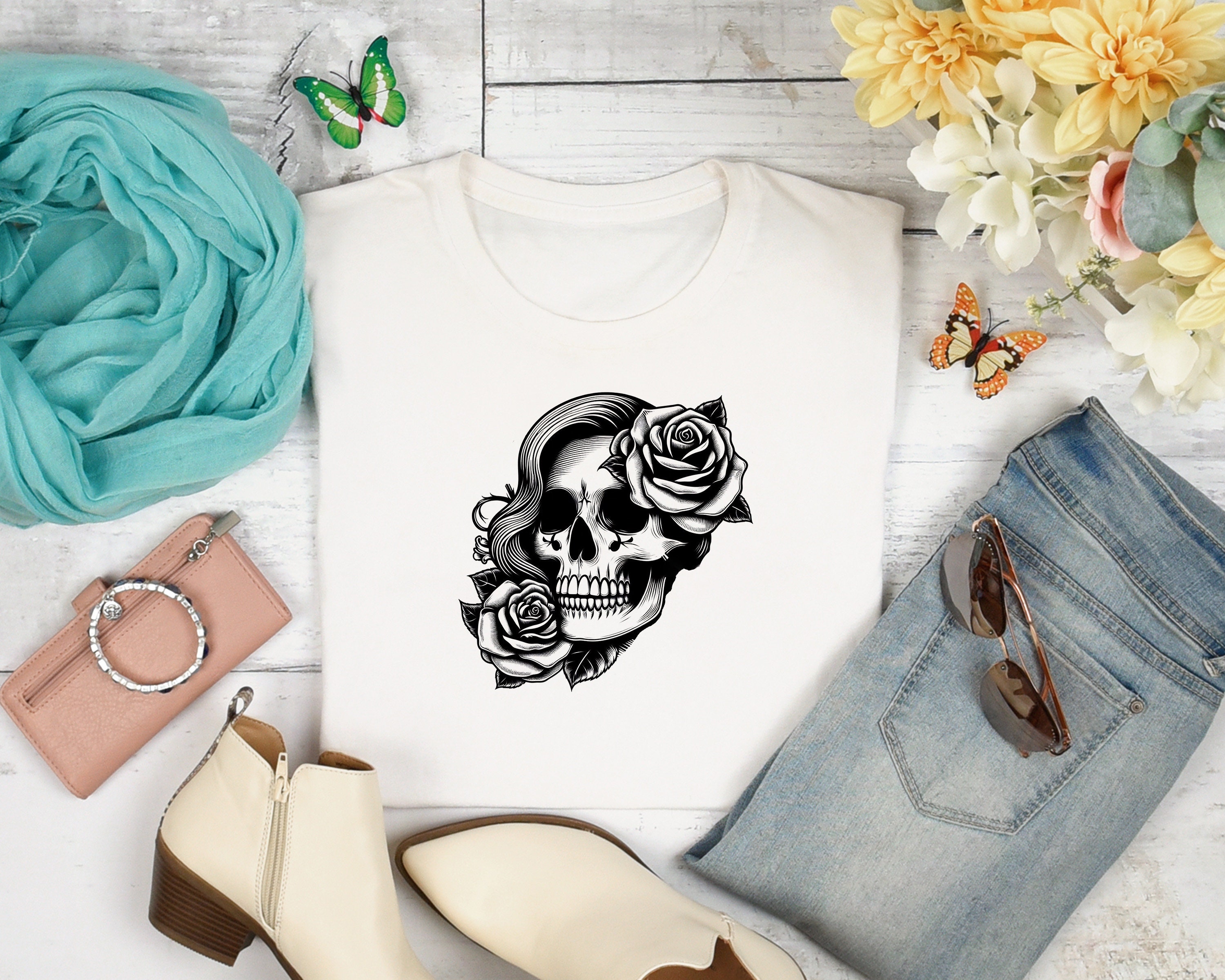 Skull and Roses SVG, Goth SVG, Skull SVG Clipart, Vector Cut File ...
