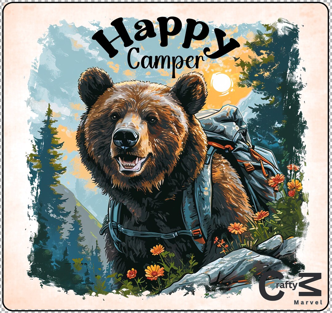 Happy Camper Bear Clipart, Camping Crew Wilderness Camping Clipart Png ...