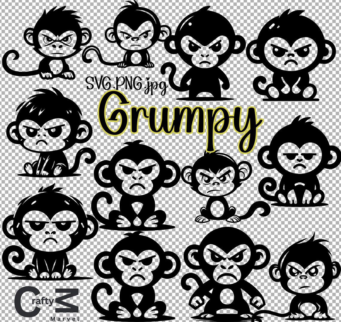 Grumpy Monkey Printable Clipart Png Svg High Resolution Drawing ...