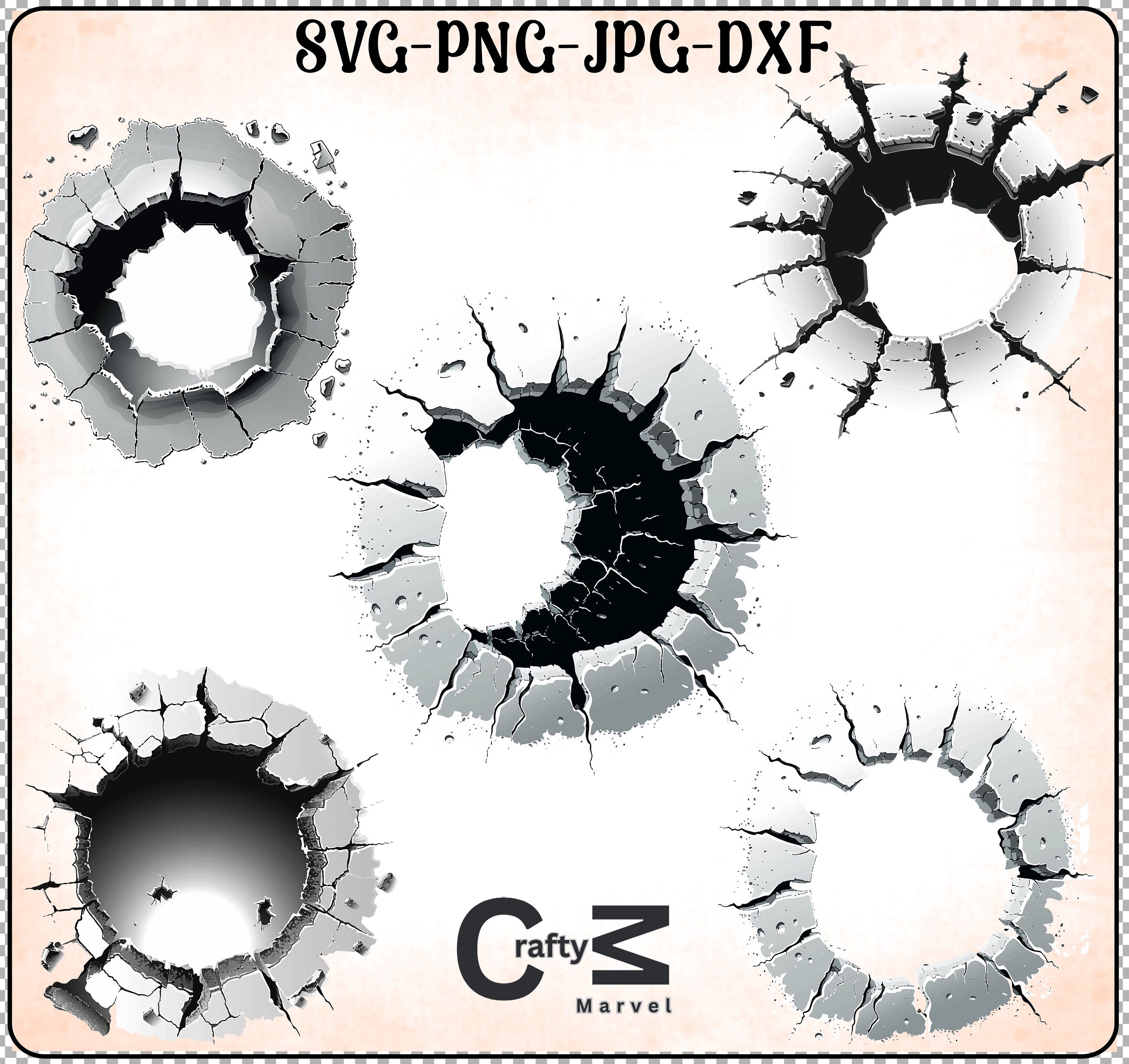Bullet Hole Svg, Hole in the Wall Png Vector Clipart Digital Download ...