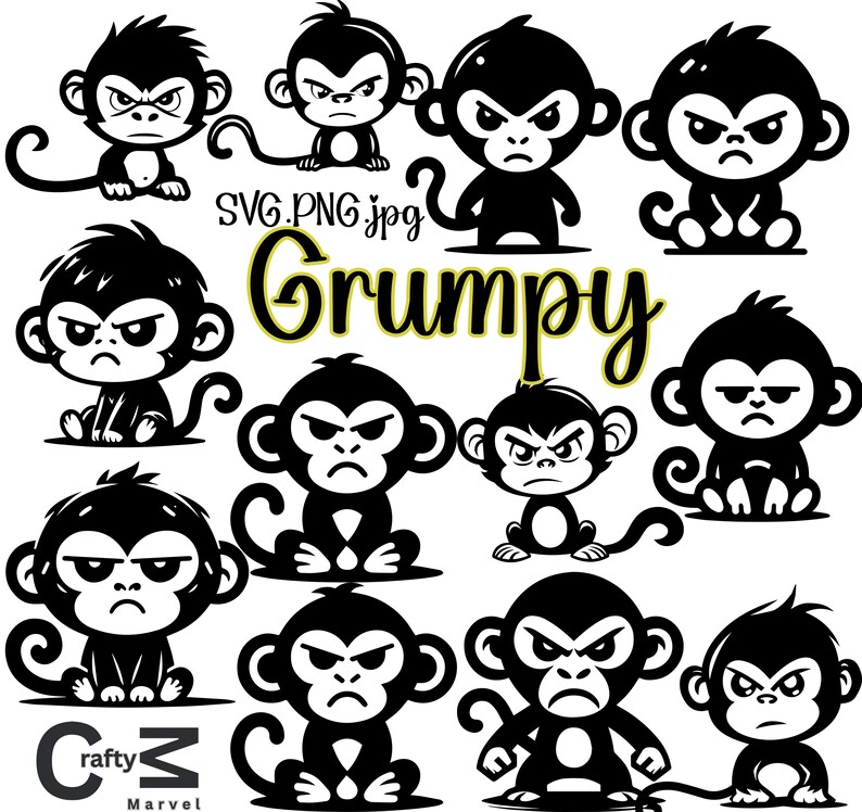 Grumpy Monkey Printable Clipart Png Svg High Resolution Drawing ...