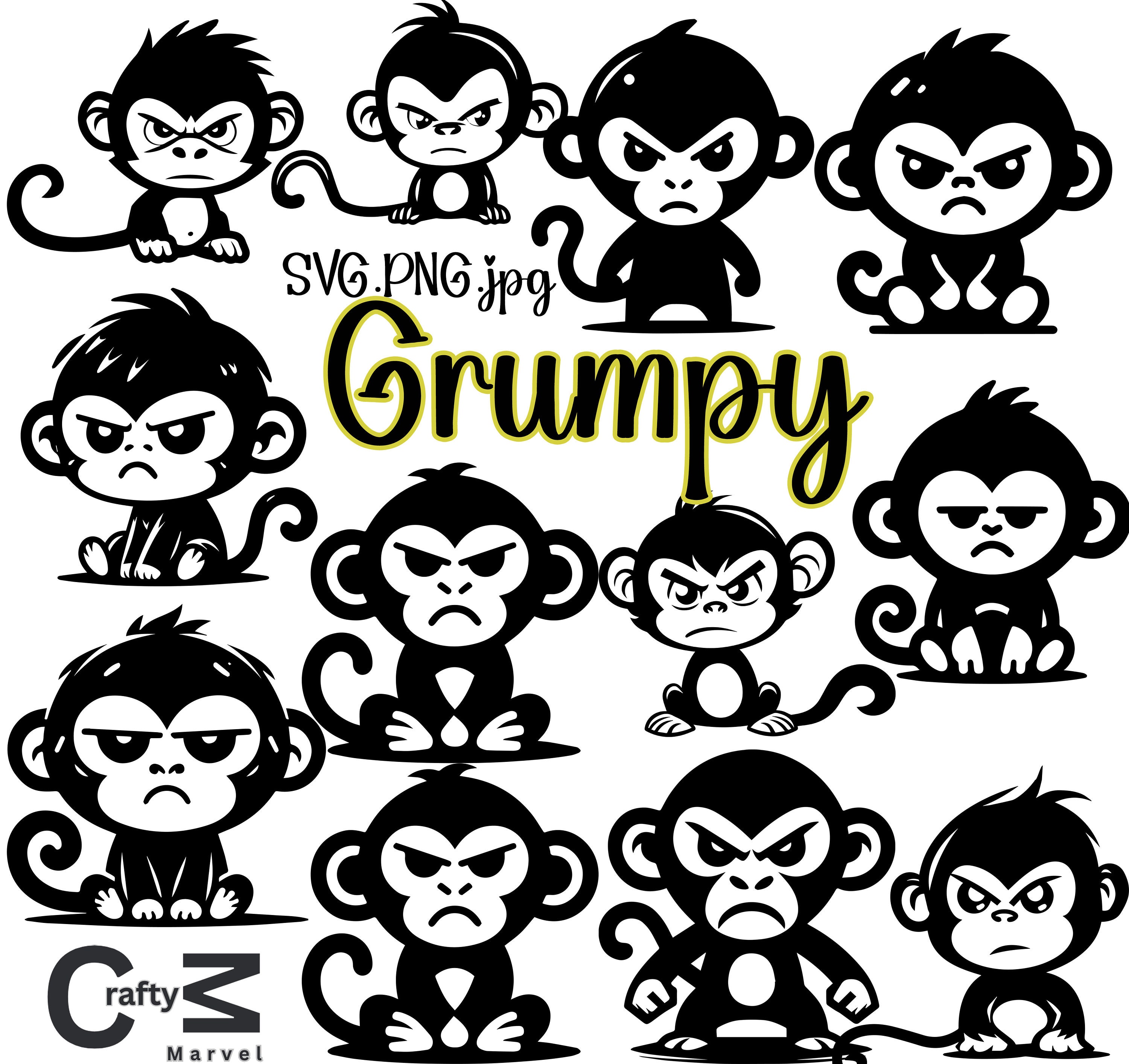 Grumpy Monkey Printable Clipart Png Svg High Resolution Drawing ...