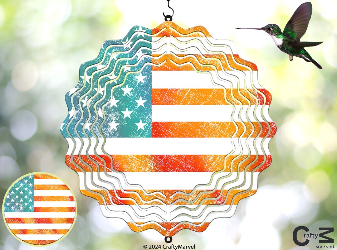 Retro American Flag Spinner Round Digital Print, Distressed PNG, Round ...