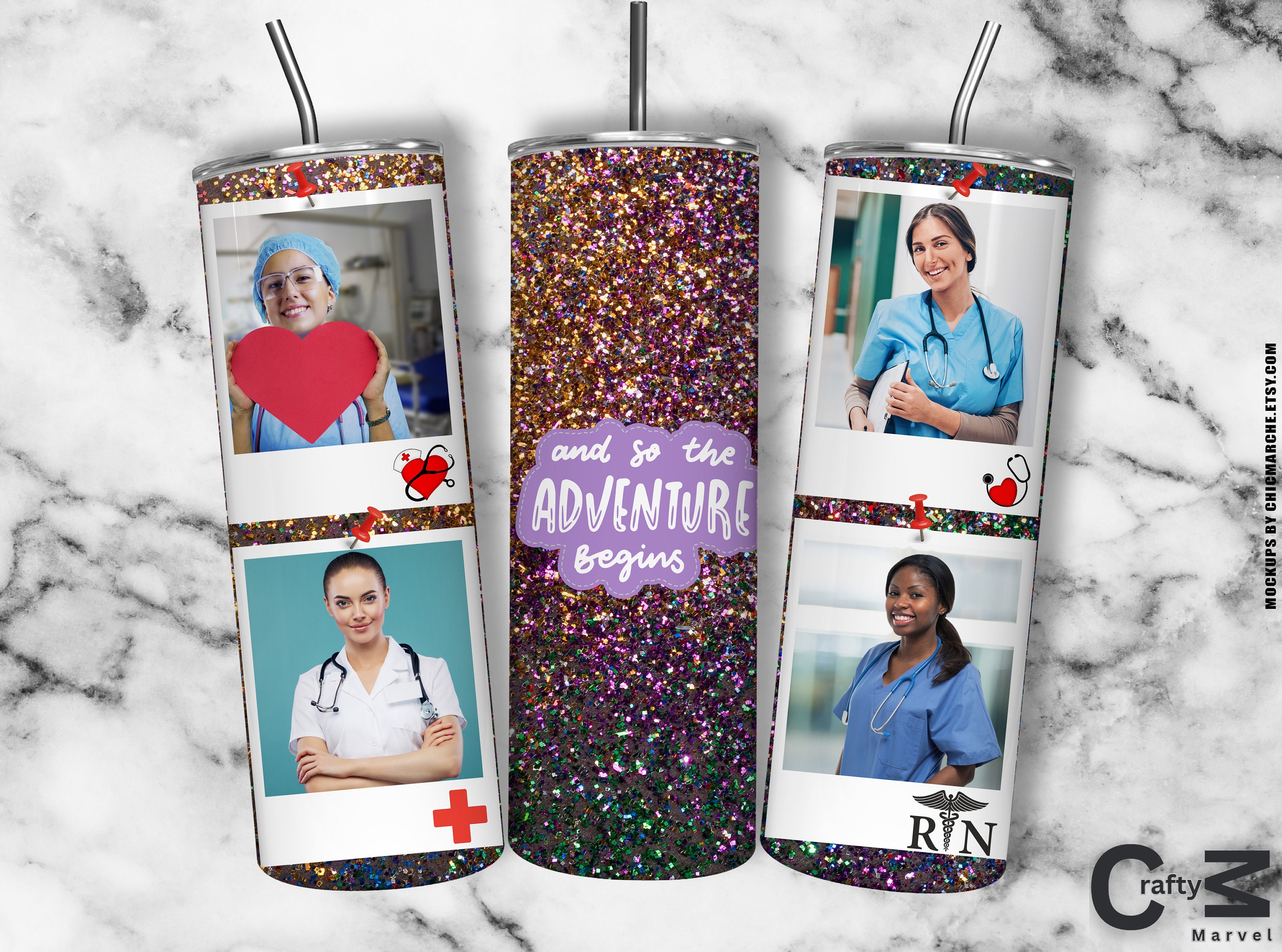 Nurse Frame, Nurse Photo Tumbler Wrap, Glitter Ombre Tumbler ...