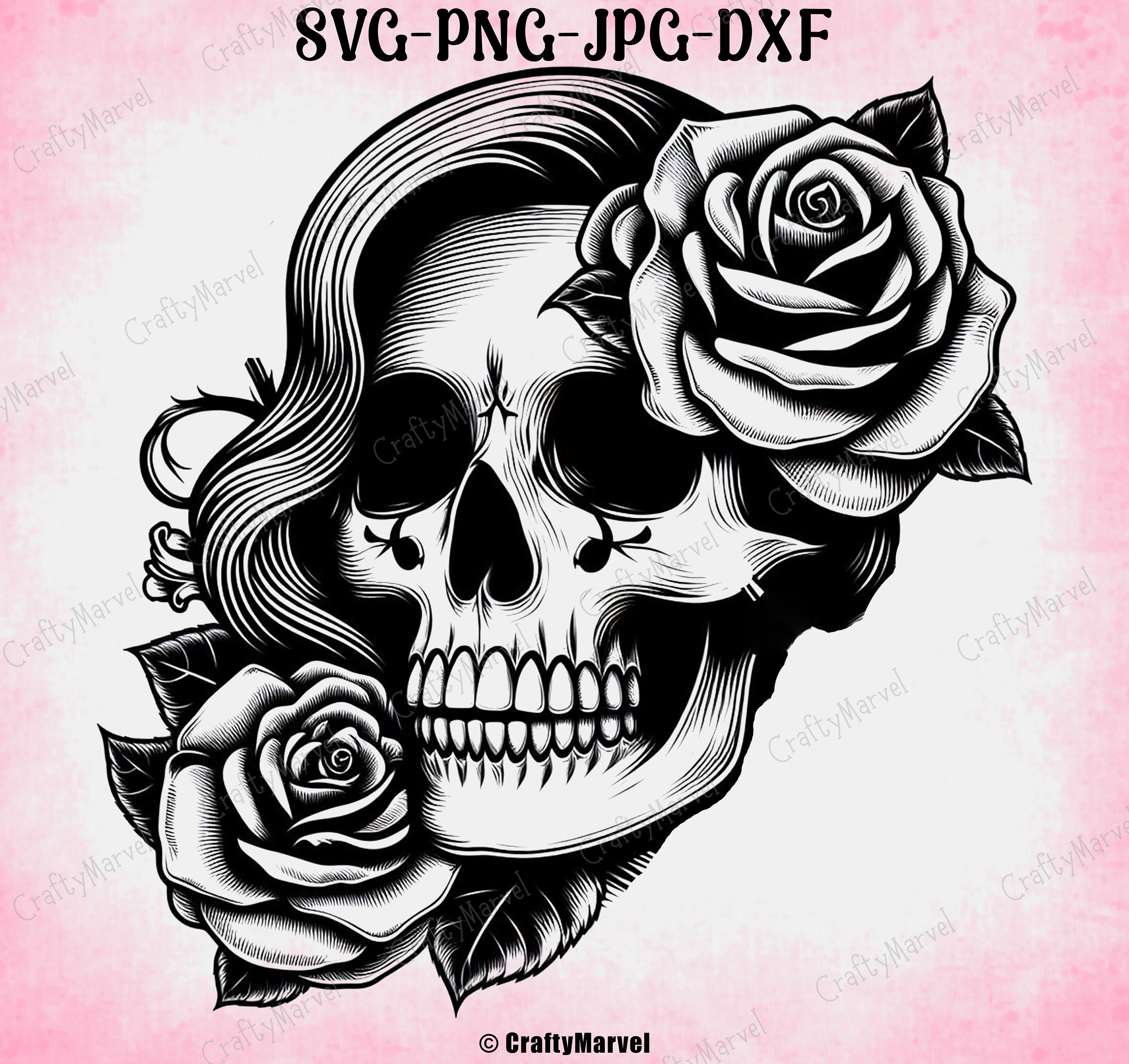 Skull and Roses SVG, Goth SVG, Skull SVG Clipart, Vector Cut File ...