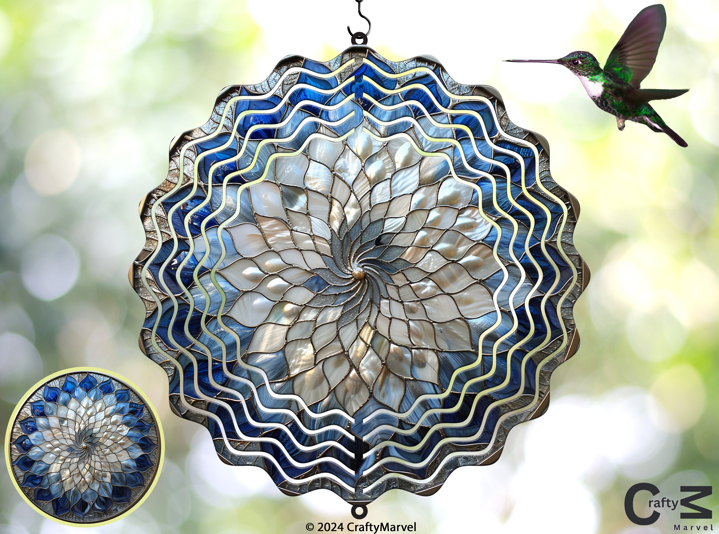 Blue Zen Mandala Wind Spinner Metal Hanging Decor, Outdoor Wind ...