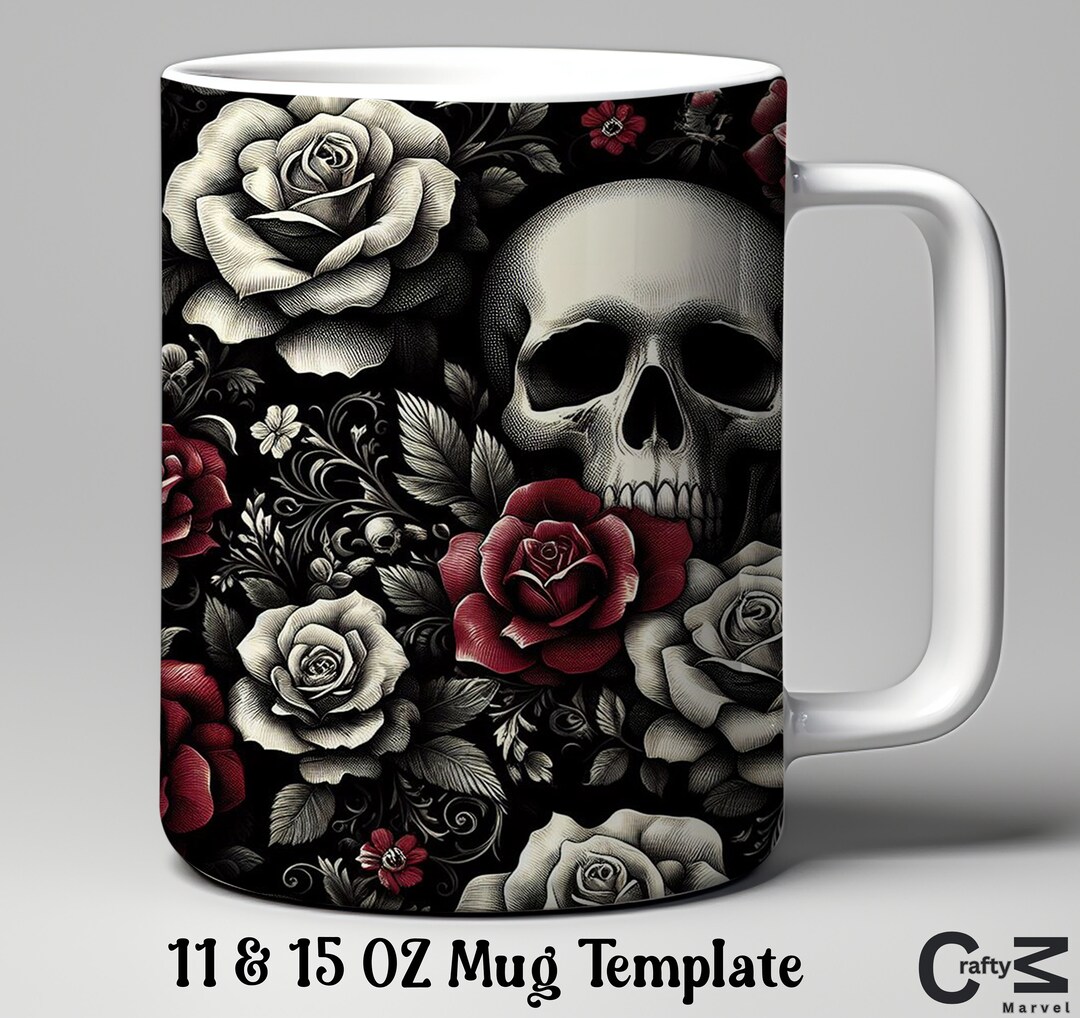 Goth Mug Wrap, Skull and Rose 11 Oz and 15 Oz Mug Wrap Template ...