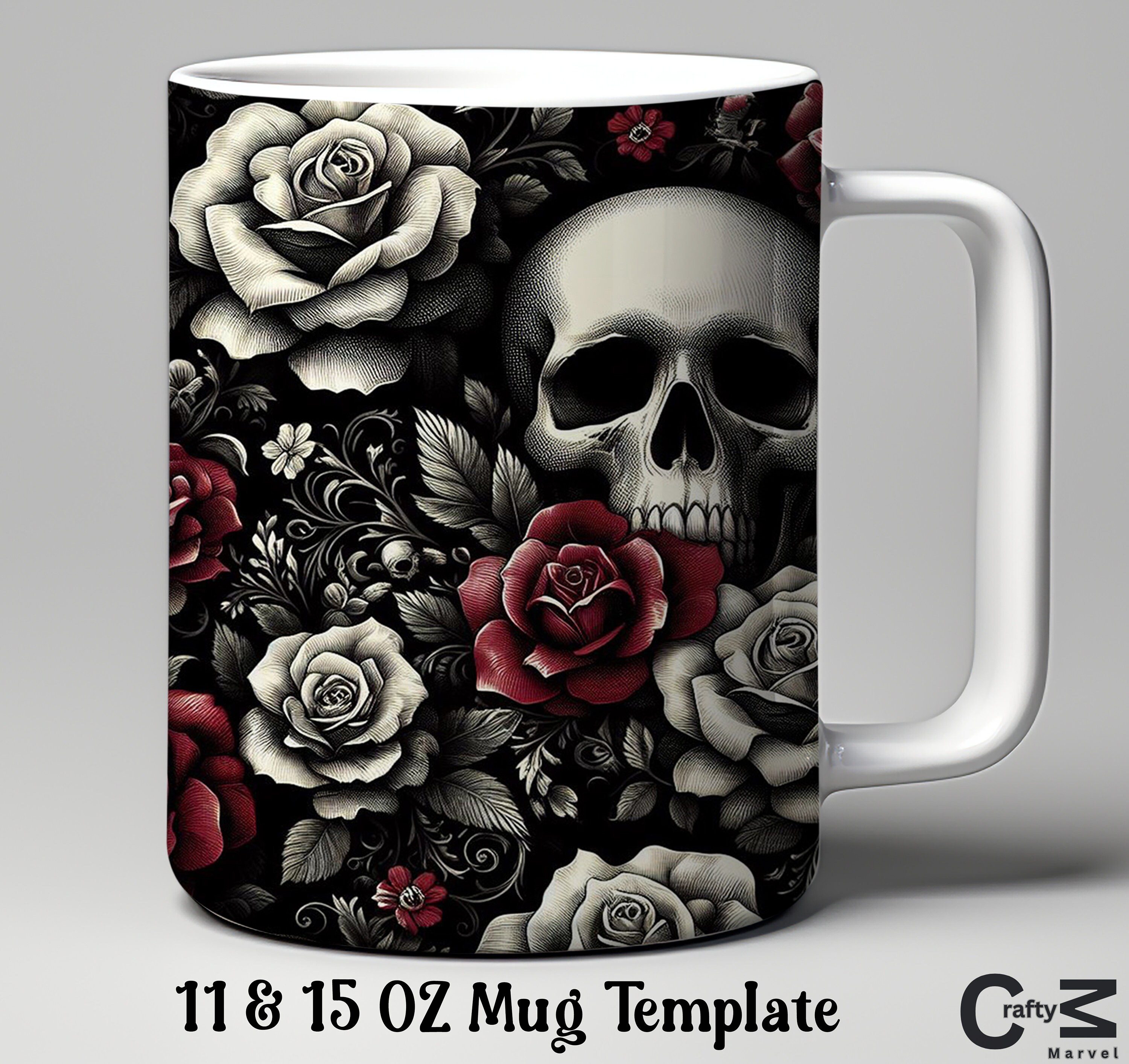 Goth Mug Wrap, Skull and Rose 11 Oz and 15 Oz Mug Wrap Template ...