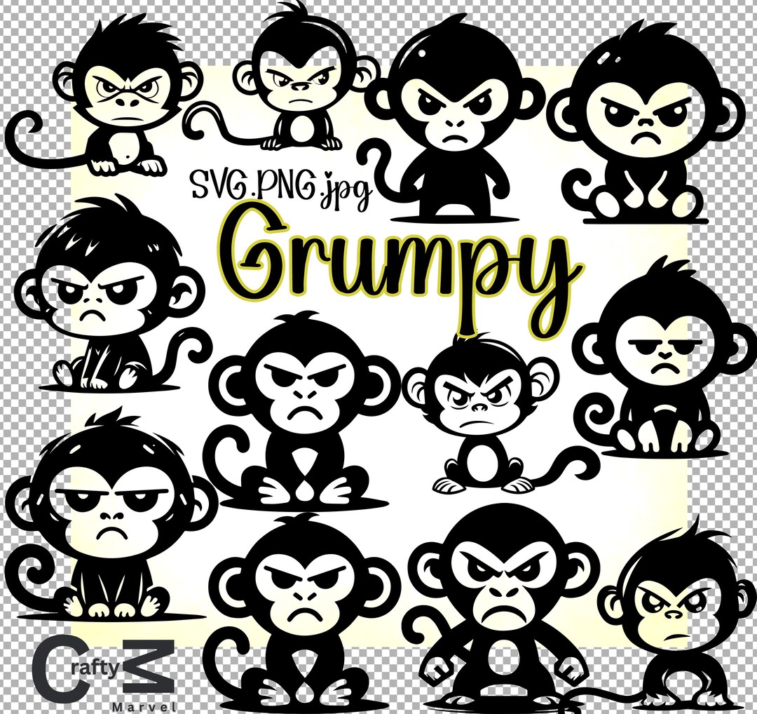 Grumpy Monkey Printable Clipart Png Svg High Resolution Drawing ...