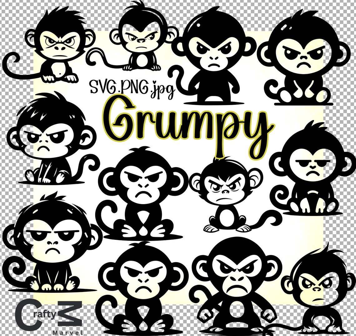 Grumpy Monkey Printable Clipart Png Svg High Resolution Drawing ...