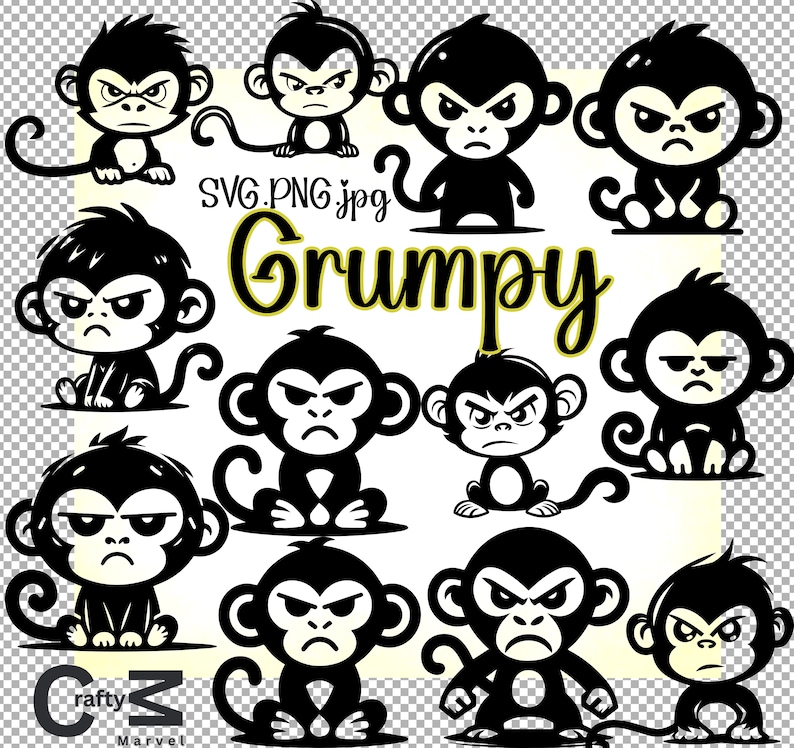 Grumpy Monkey Printable Clipart Png Svg High Resolution Drawing ...
