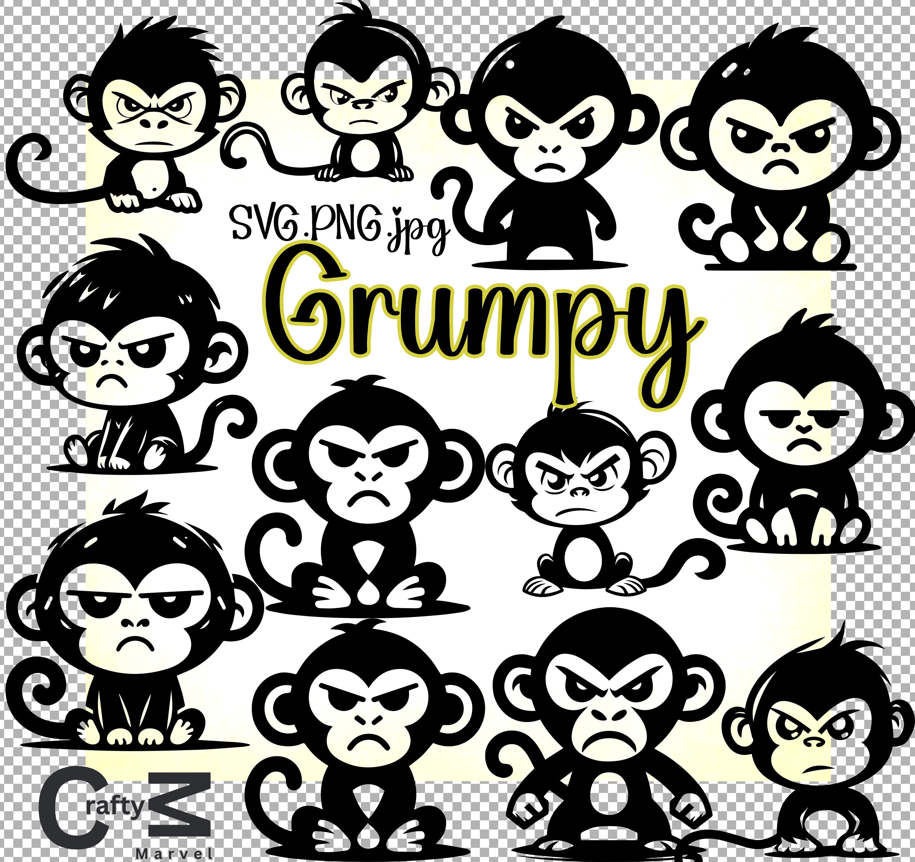 Grumpy Monkey Printable Clipart Png Svg High Resolution Drawing ...