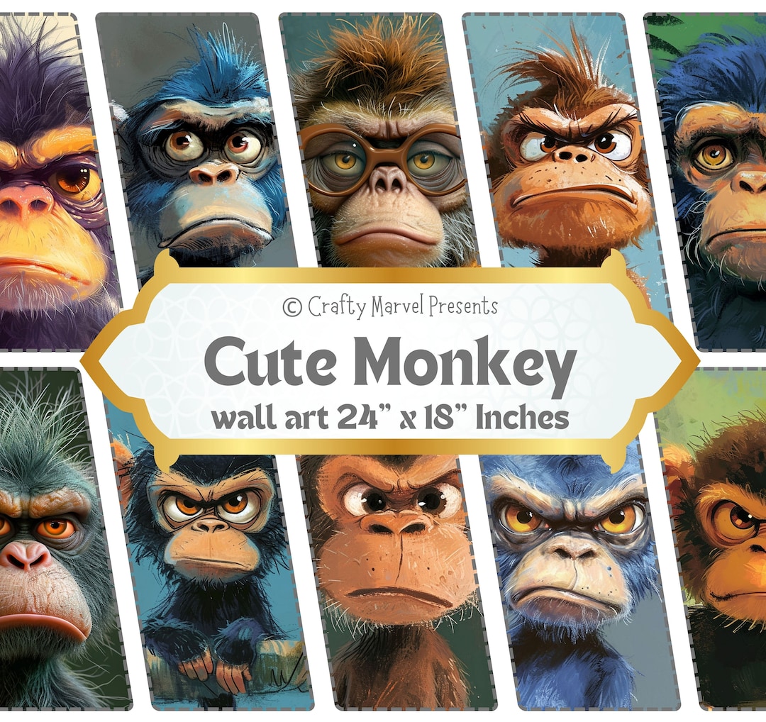 Cute Monkey Printable Wall Art - Set of 10 - Landscape 24 X 18 Inches ...