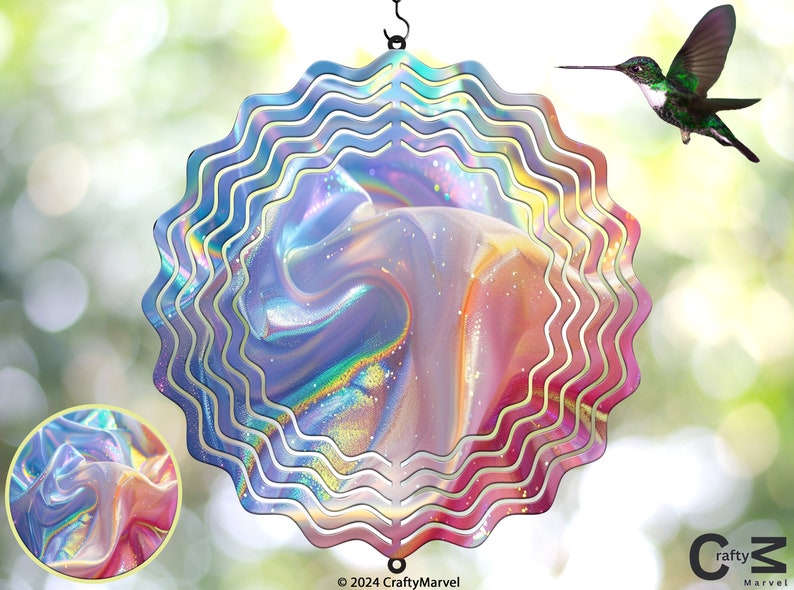 Iridescent Wind Spinner, Holographic Spinner, Glitter Round Png, Custom ...