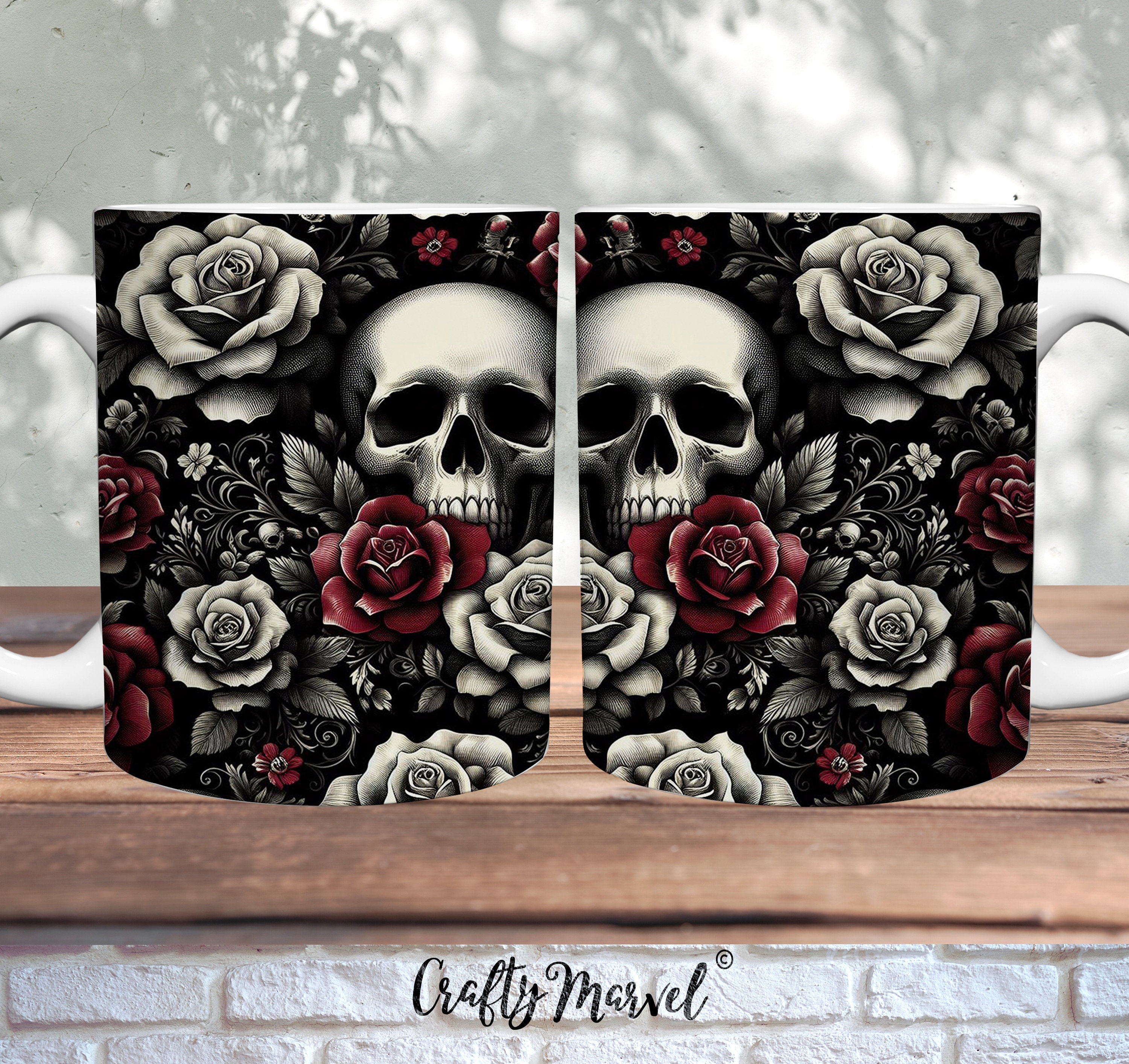 Goth Mug Wrap, Skull and Rose 11 Oz and 15 Oz Mug Wrap Template ...