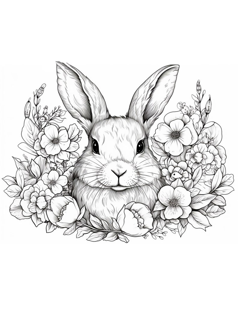 Easter Bunny Coloring Pages Bundle Printable Baby Rabbit, Instant ...