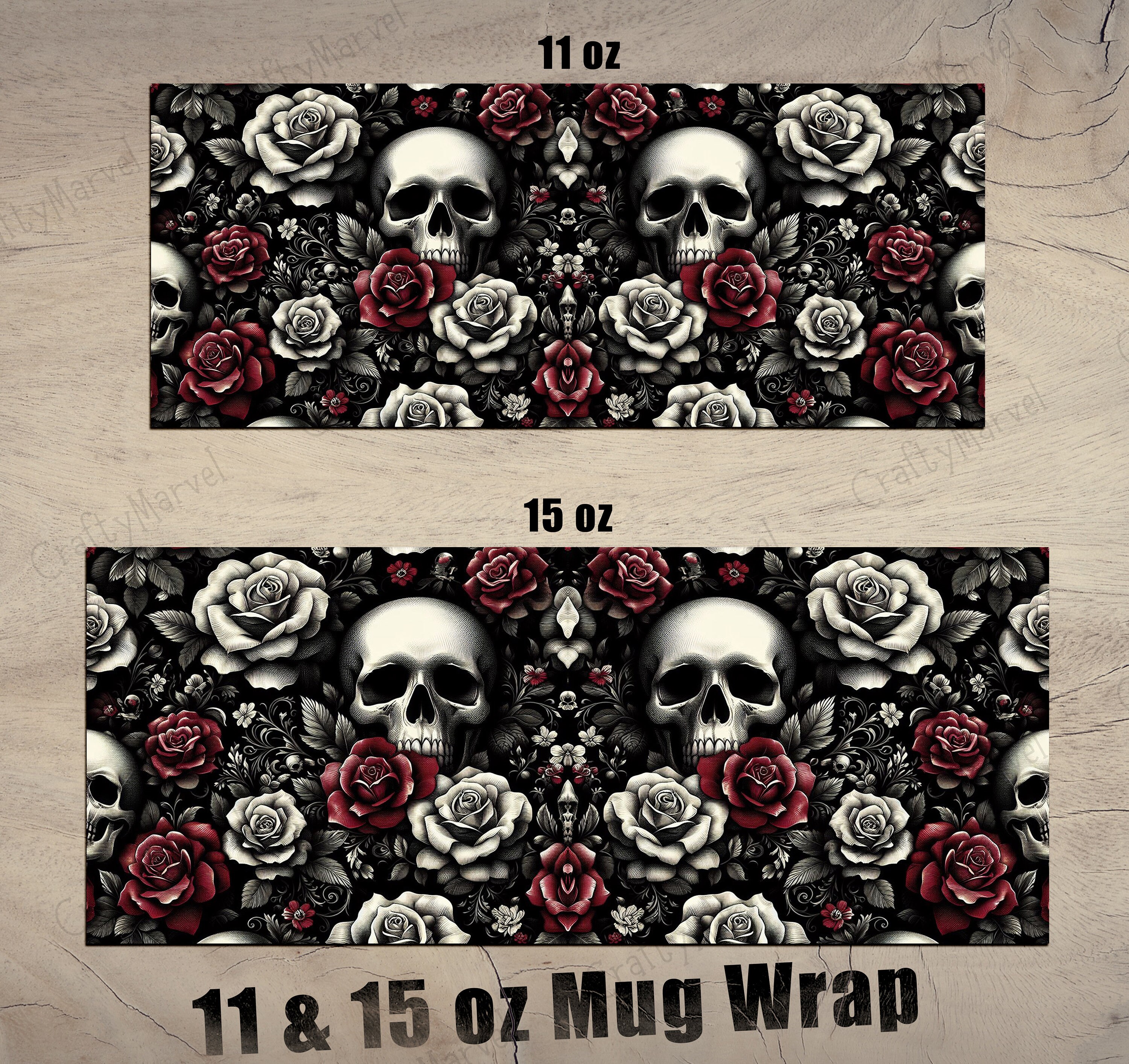 Goth Mug Wrap, Skull and Rose 11 Oz and 15 Oz Mug Wrap Template ...