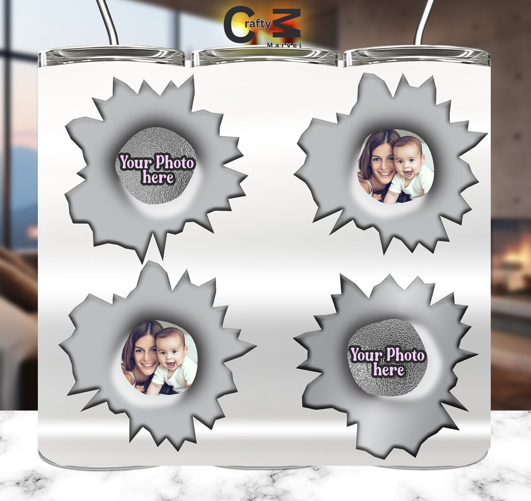 3d Bullet Hole Add Your Photo Tumbler Wrap, Picture Tumbler Wrap ...