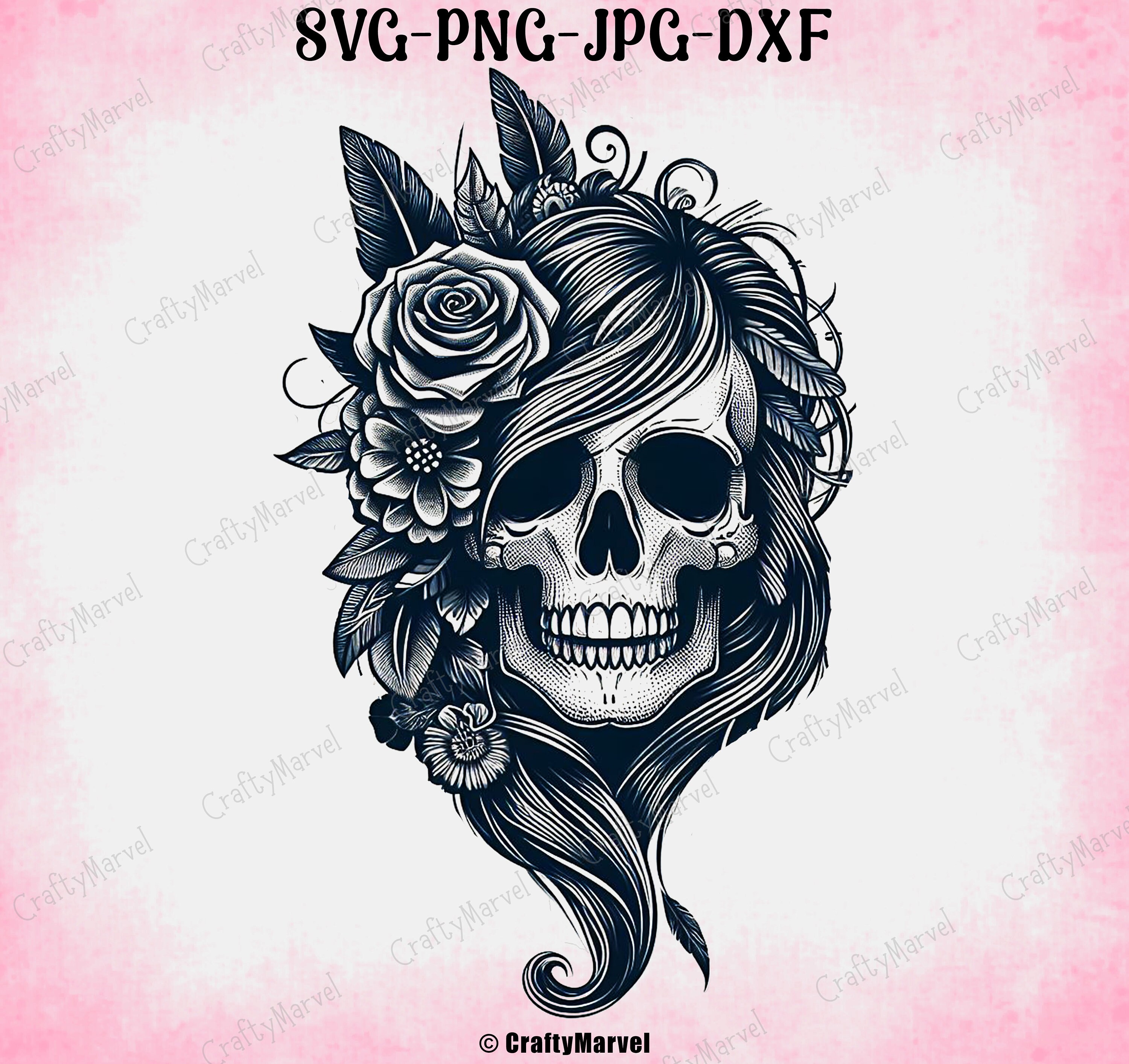 Skull and Roses SVG, Goth SVG, Skull SVG Clipart, Vector Cut File ...