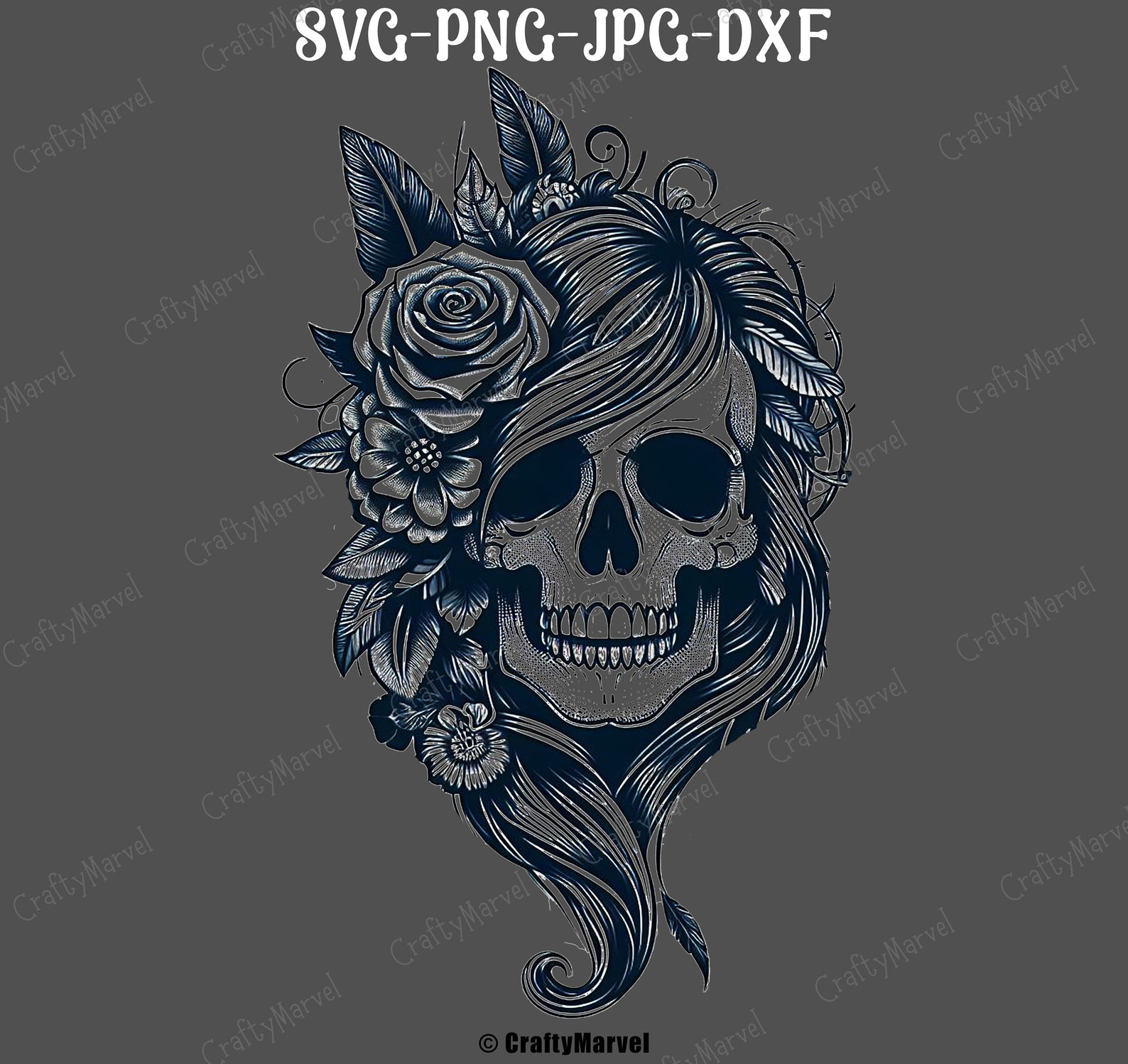 Skull and Roses SVG, Goth SVG, Skull SVG Clipart, Vector Cut File ...