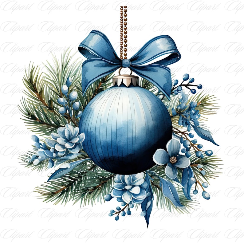 Watercolor Blue Christmas Ball Clipart 10 High Quality Pngs, Merry ...