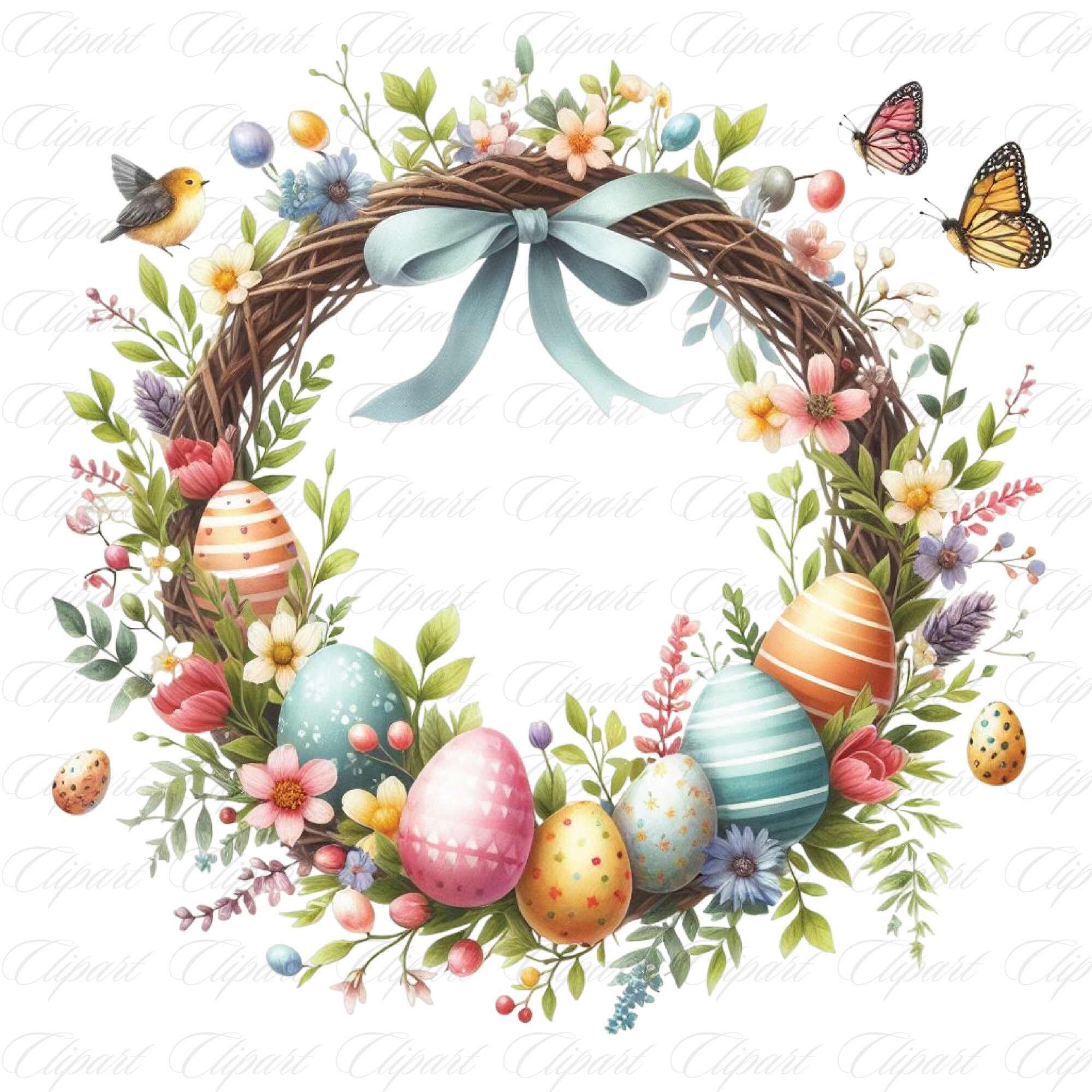 Watercolor Easter Wreath Clipart Bundle, 22 PNG Files High Quality ...