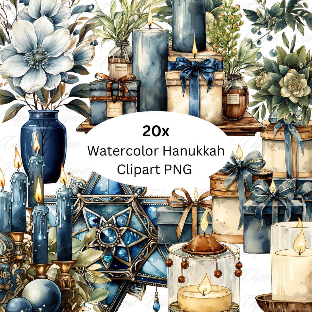 Watercolor Hanukkah Clipart, Jewish Holiday Candles Clipart, Winter ...