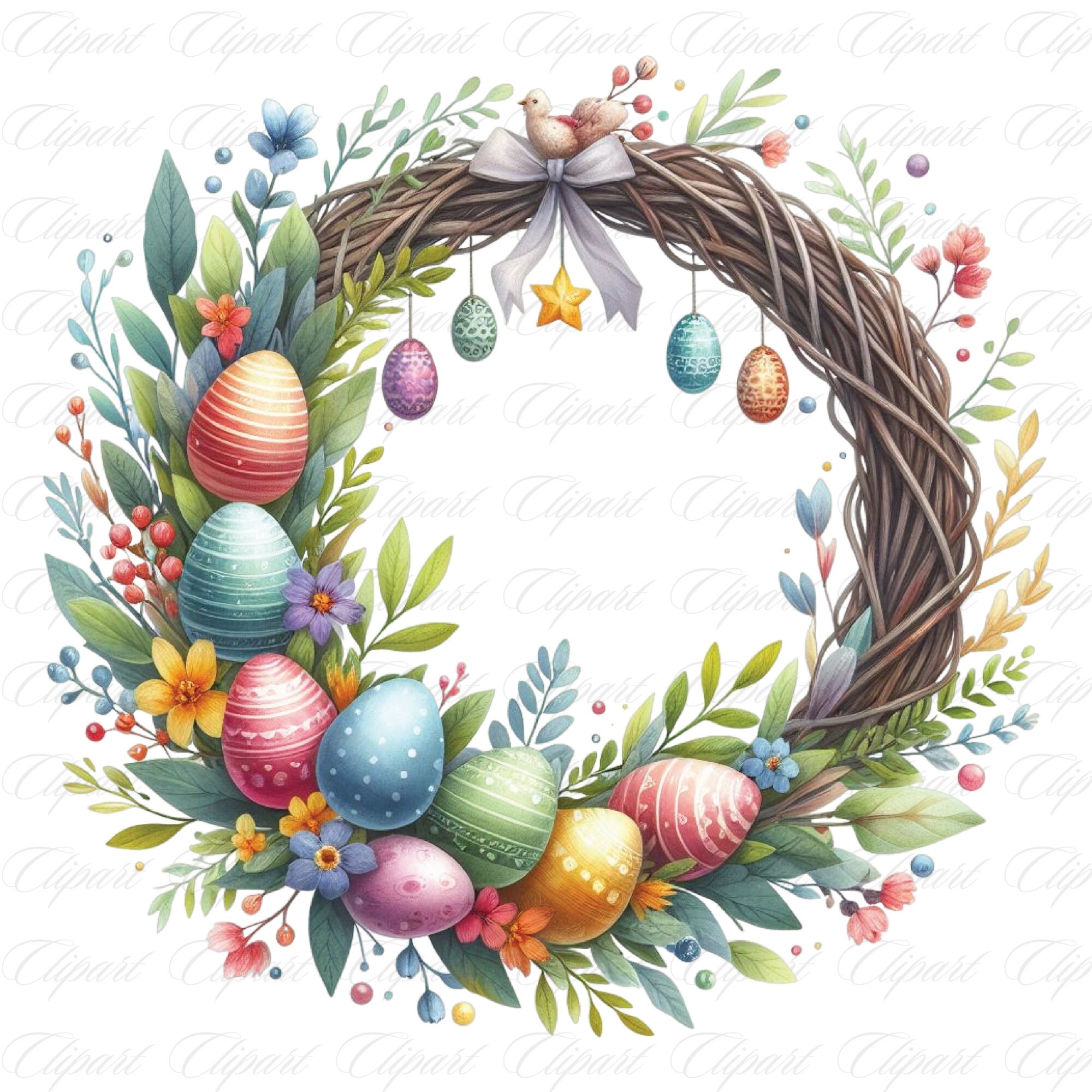 Watercolor Easter Wreath Clipart Bundle, 22 PNG Files High Quality ...