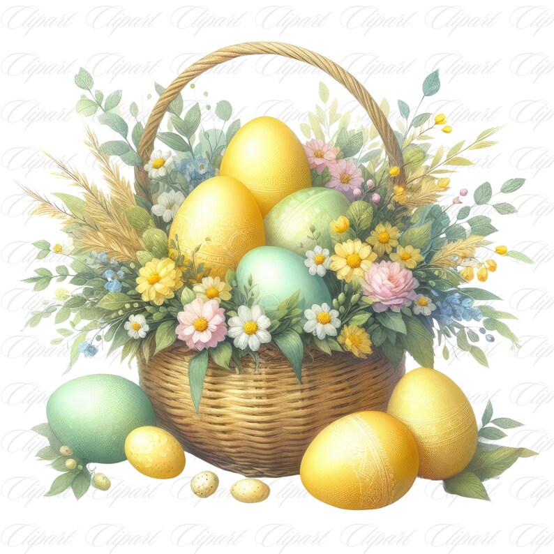 Watercolor Easter Clipart Bundle, Spring Clipart, Easter Wreath Clipart ...