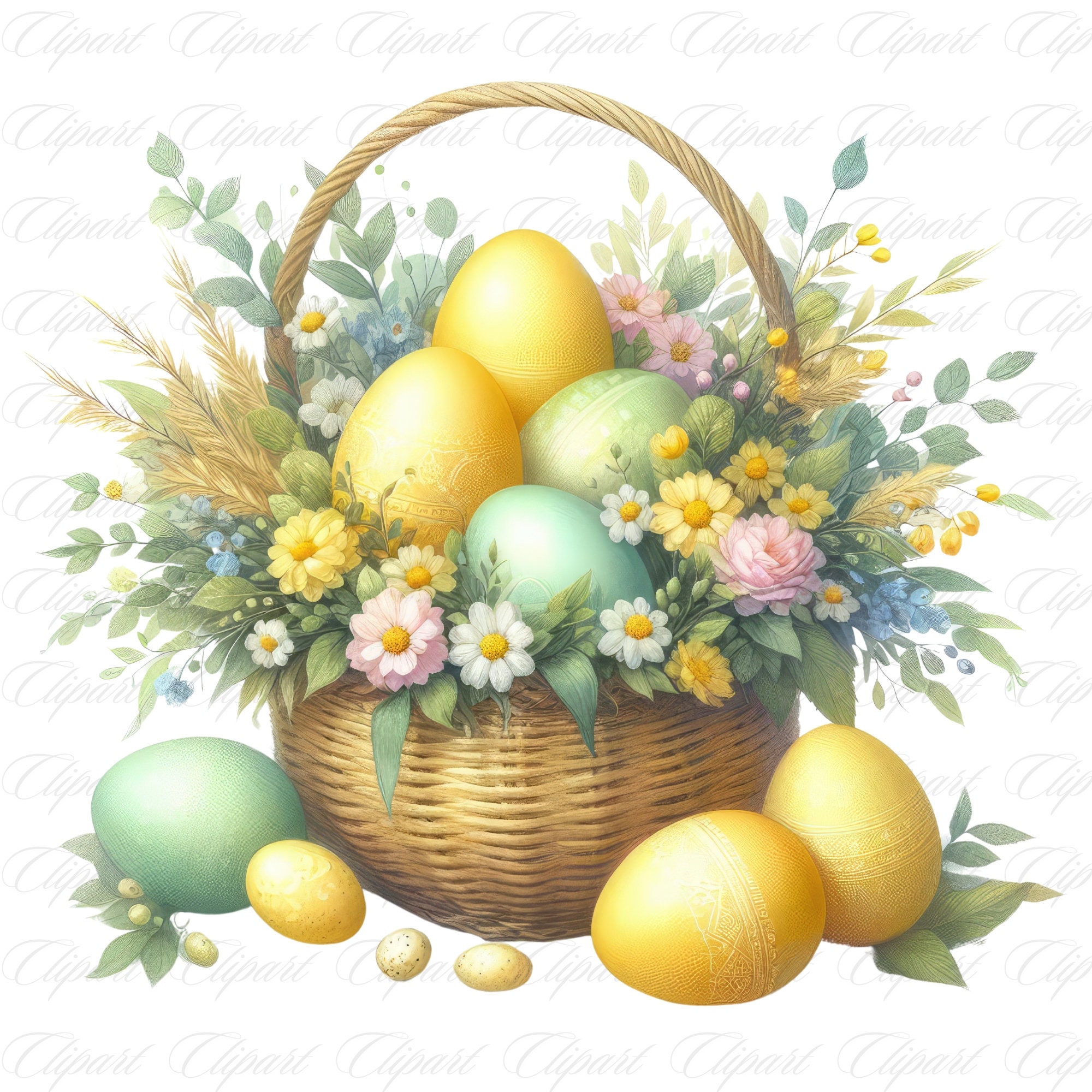 Watercolor Easter Clipart Bundle, Spring Clipart, Easter Wreath Clipart ...