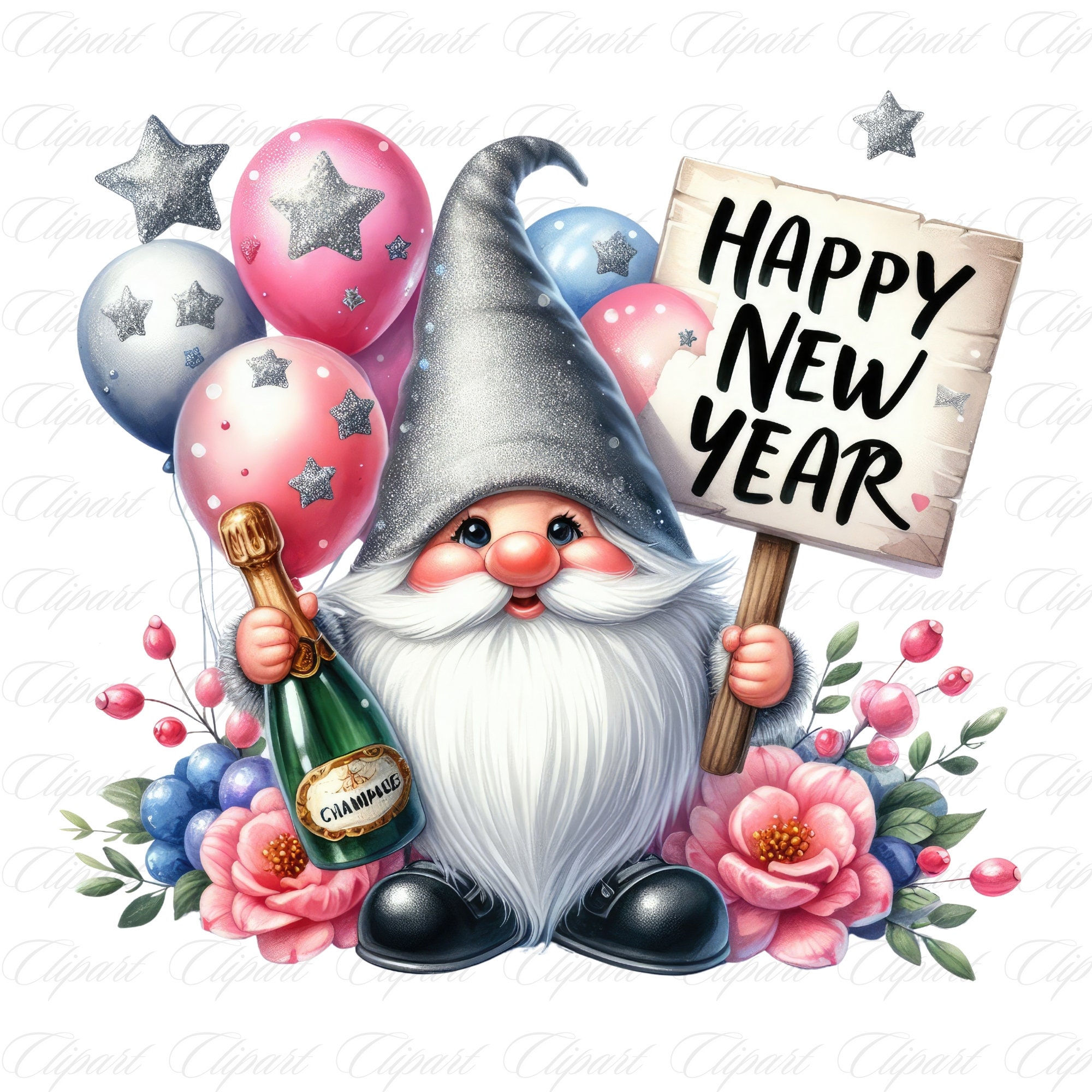 Happy New Year Gnome PNG, 2024 New Year Png, Pink Gnome Clipart, Happy ...
